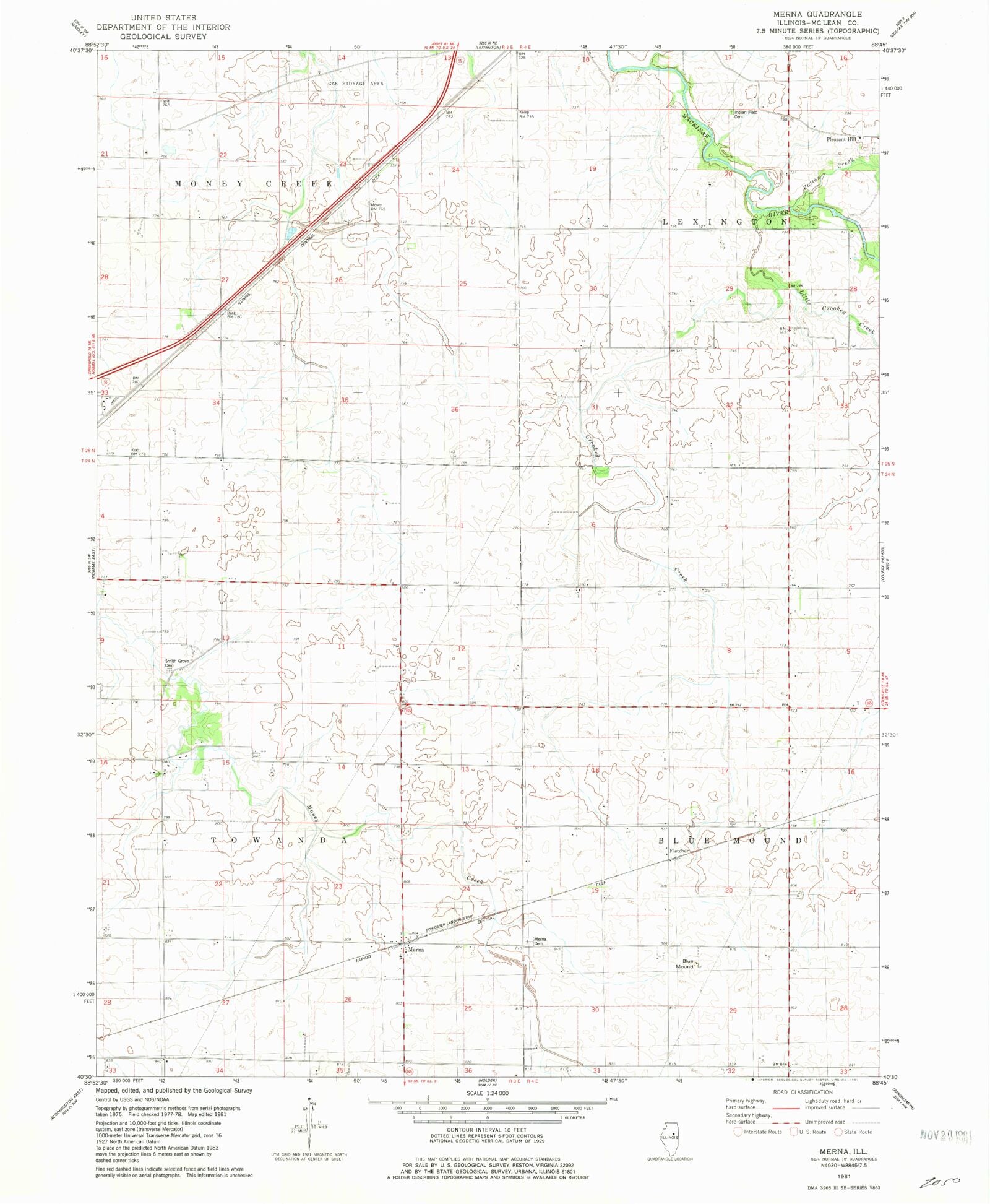 Classic USGS Merna Illinois 7.5'x7.5' Topo Map – MyTopo Map Store