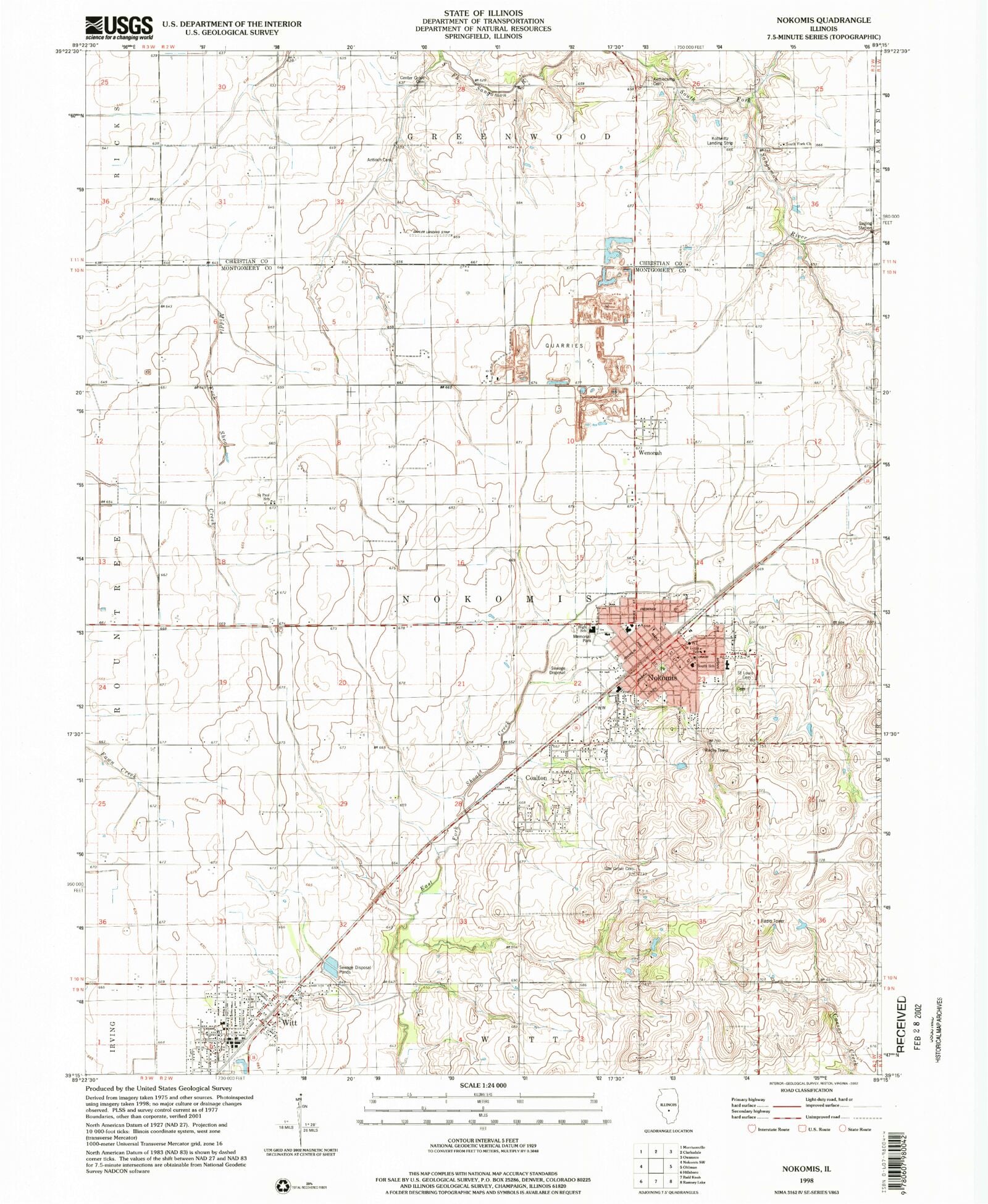 Classic USGS Nokomis Illinois 7.5'x7.5' Topo Map – MyTopo Map Store