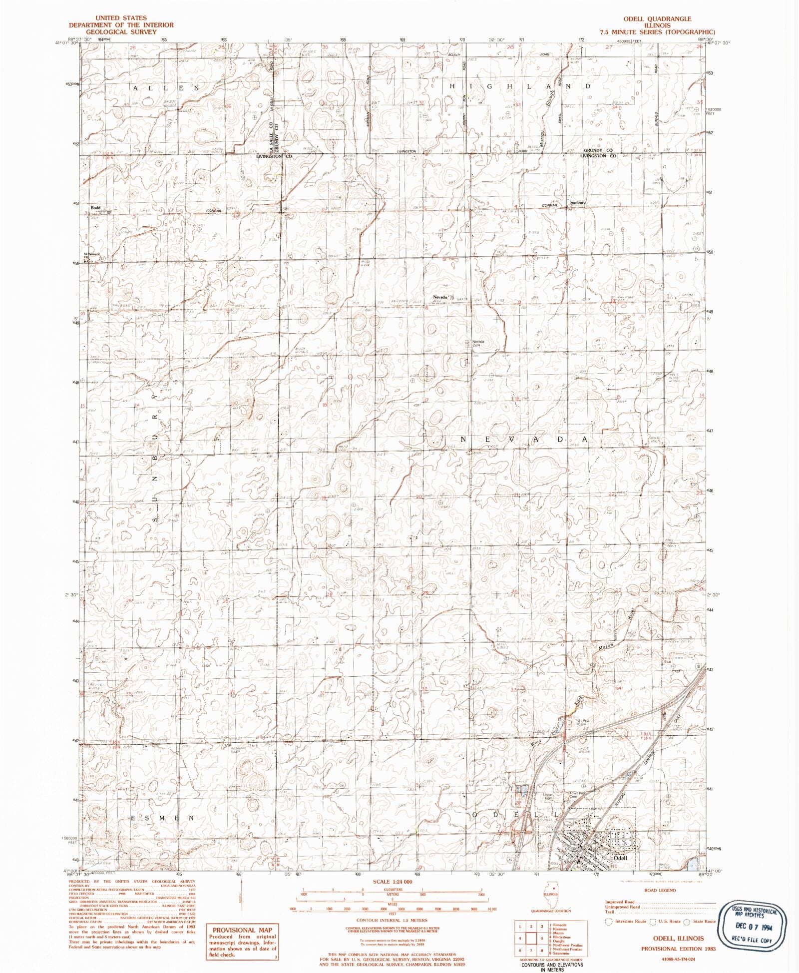 Classic USGS Odell Illinois 7.5'x7.5' Topo Map – MyTopo Map Store