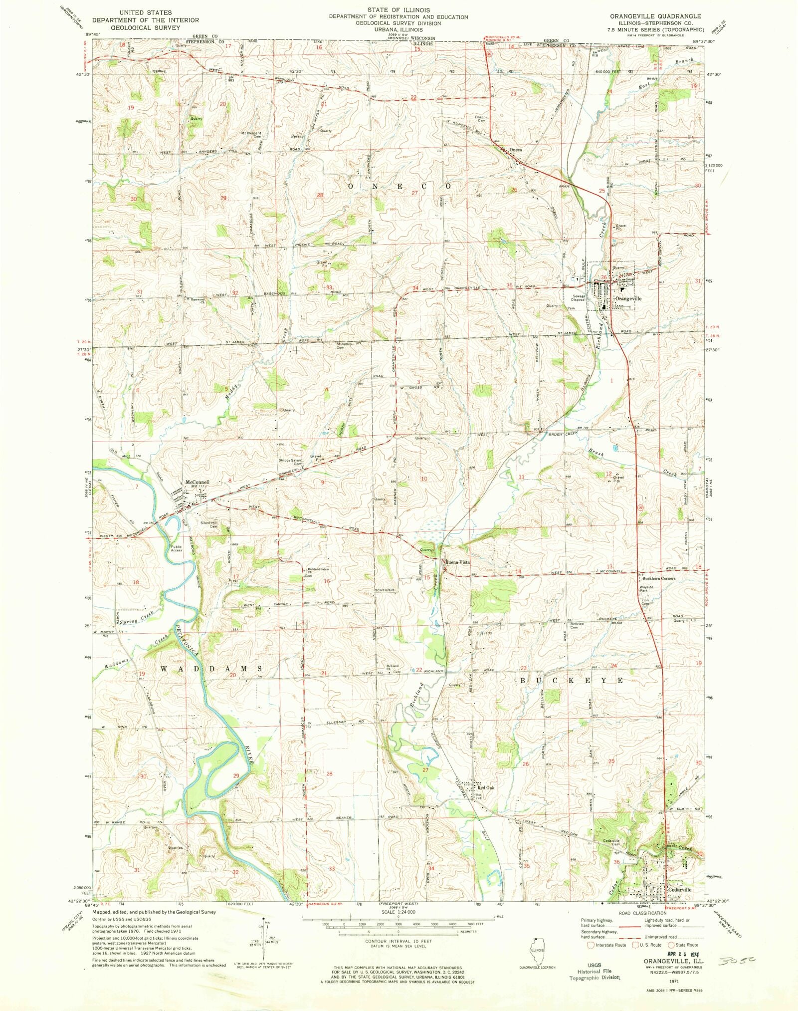 Classic USGS Orangeville Illinois 7.5'x7.5' Topo Map – MyTopo Map Store