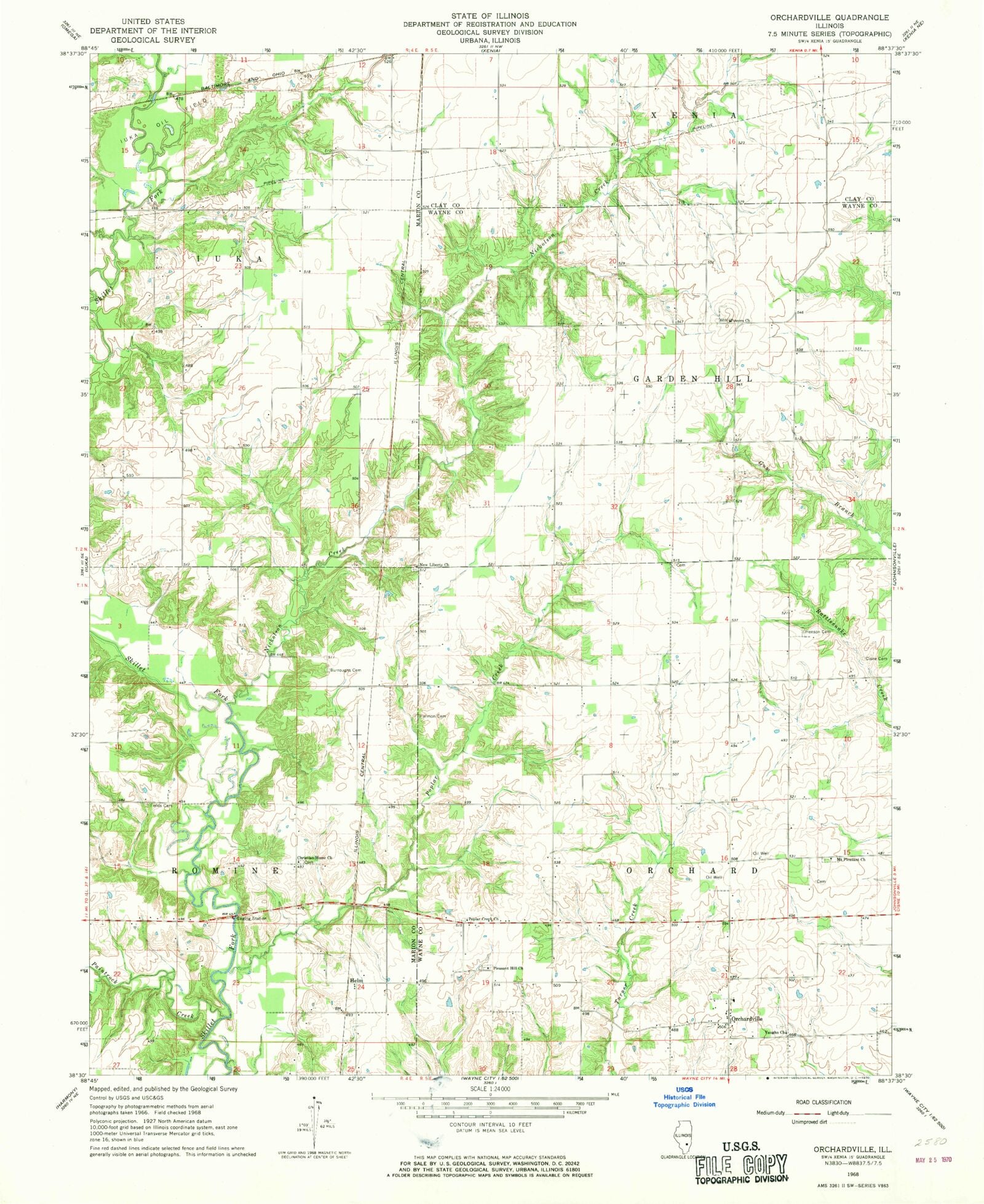 Classic USGS Orchardville Illinois 7.5'x7.5' Topo Map – MyTopo Map Store