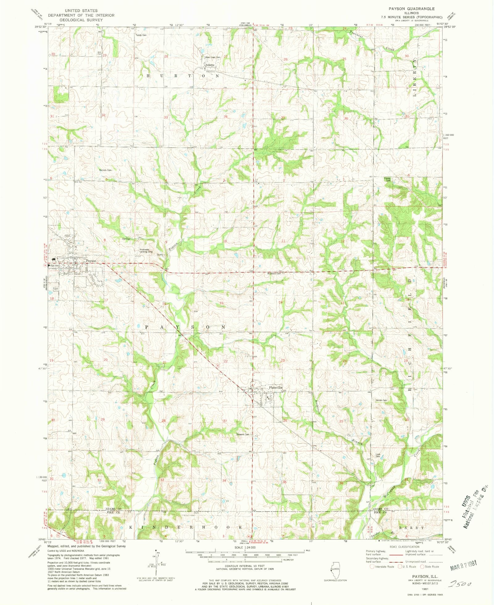 Classic USGS Payson Illinois 7.5'x7.5' Topo Map – MyTopo Map Store