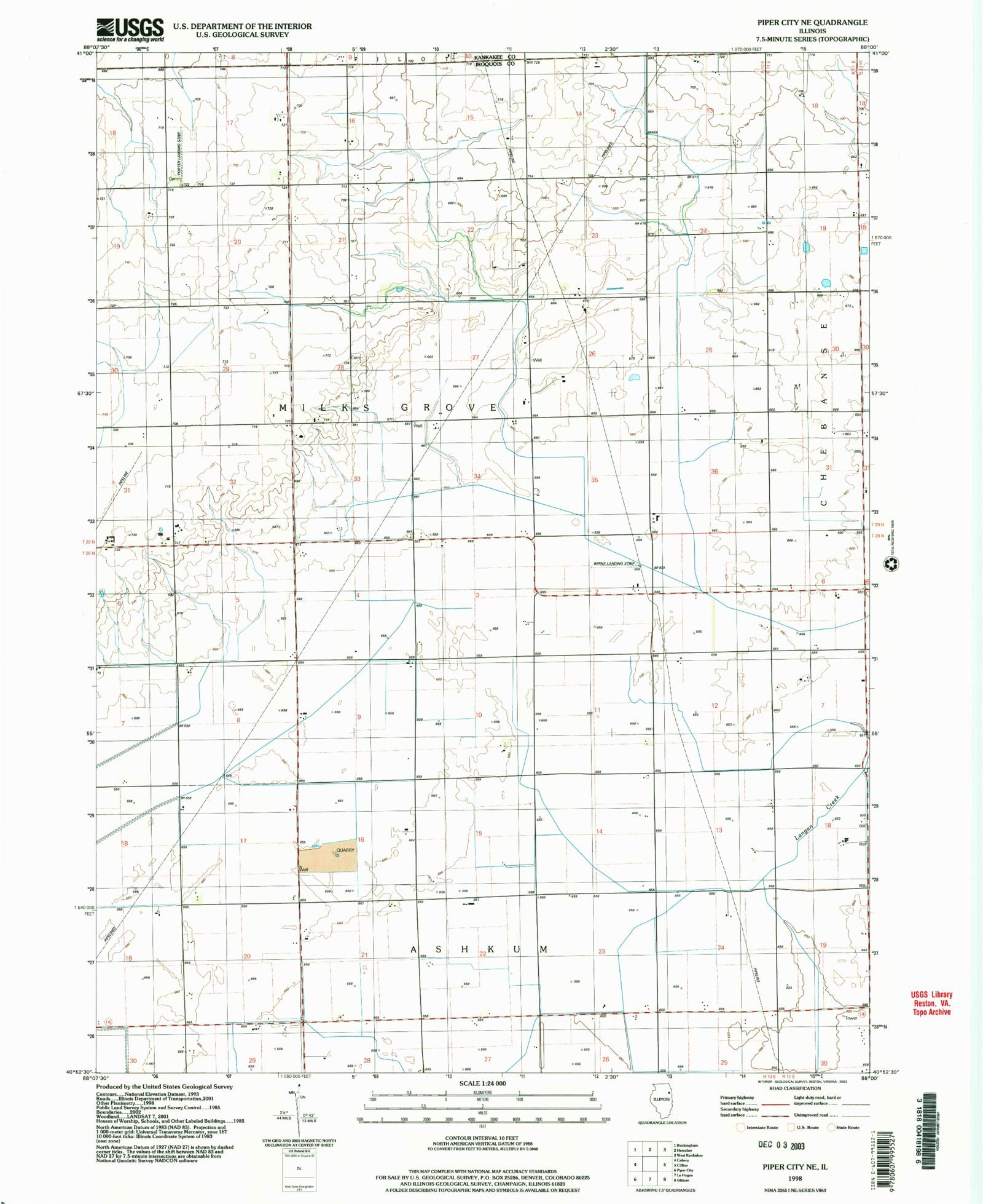 Classic USGS Piper City NE Illinois 7.5'x7.5' Topo Map – MyTopo Map Store
