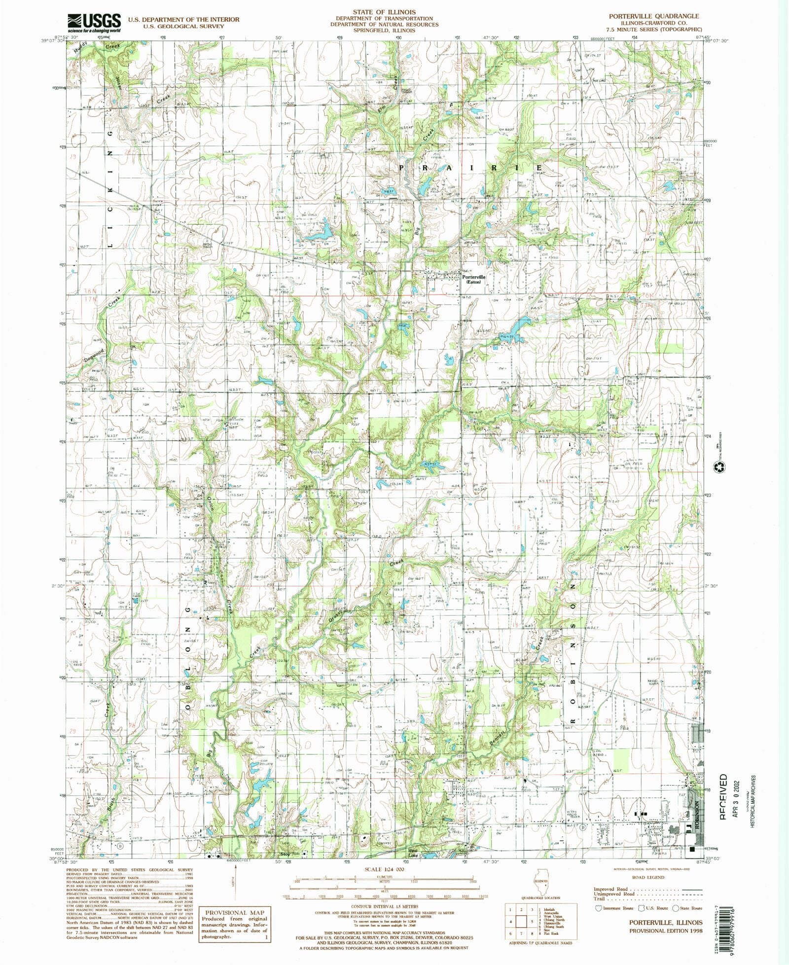Classic USGS Porterville Illinois 7.5'x7.5' Topo Map – MyTopo Map Store