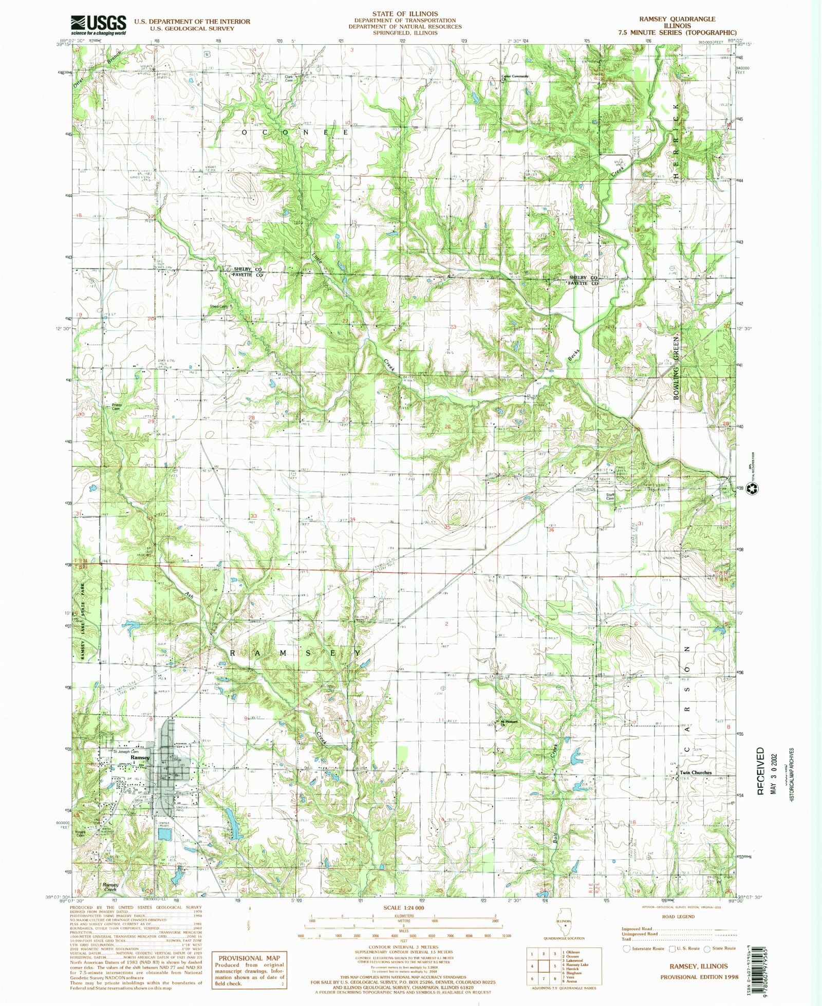 Classic USGS Ramsey Illinois 7.5'x7.5' Topo Map – MyTopo Map Store