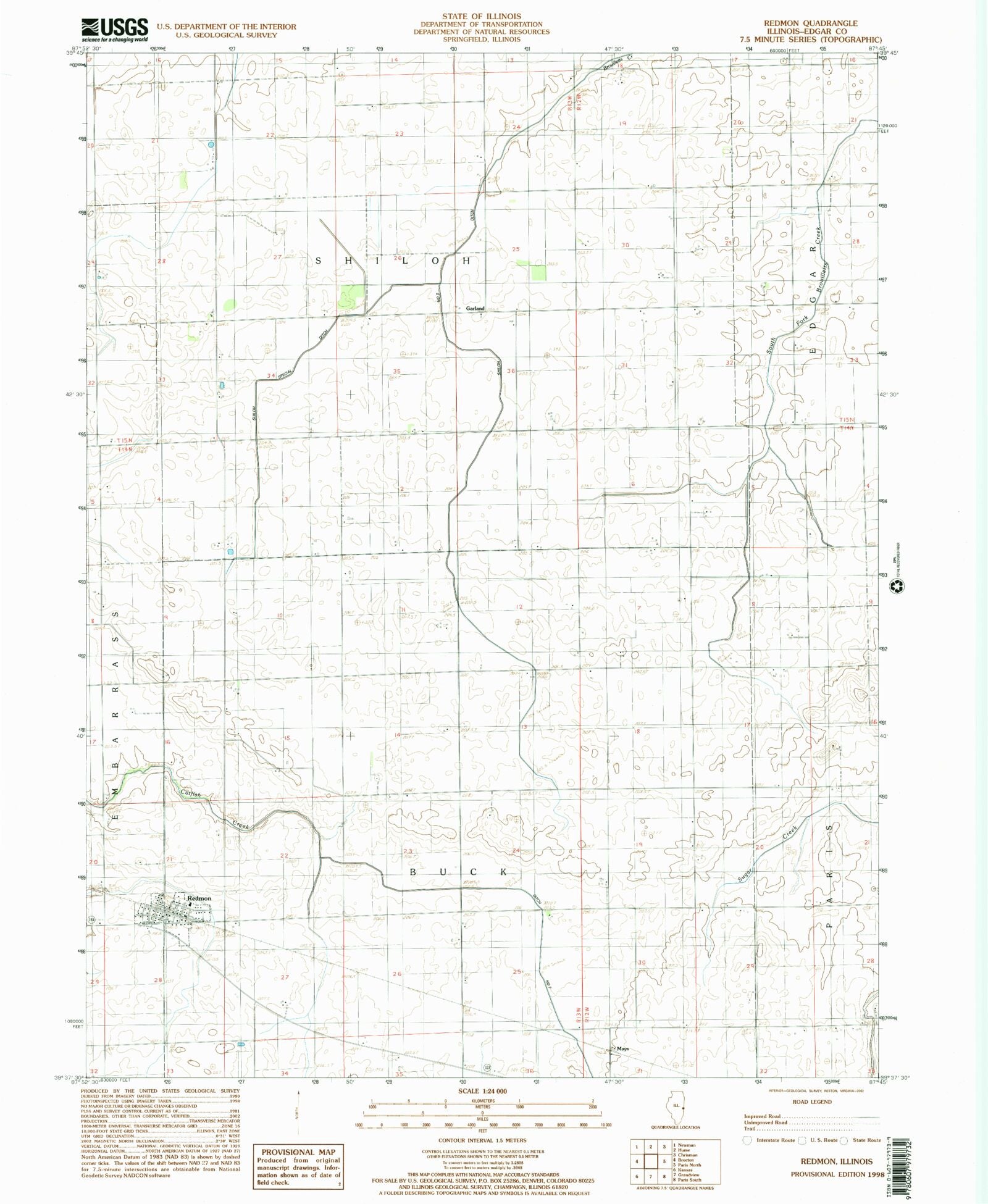 Classic USGS Redmon Illinois 7.5'x7.5' Topo Map – MyTopo Map Store