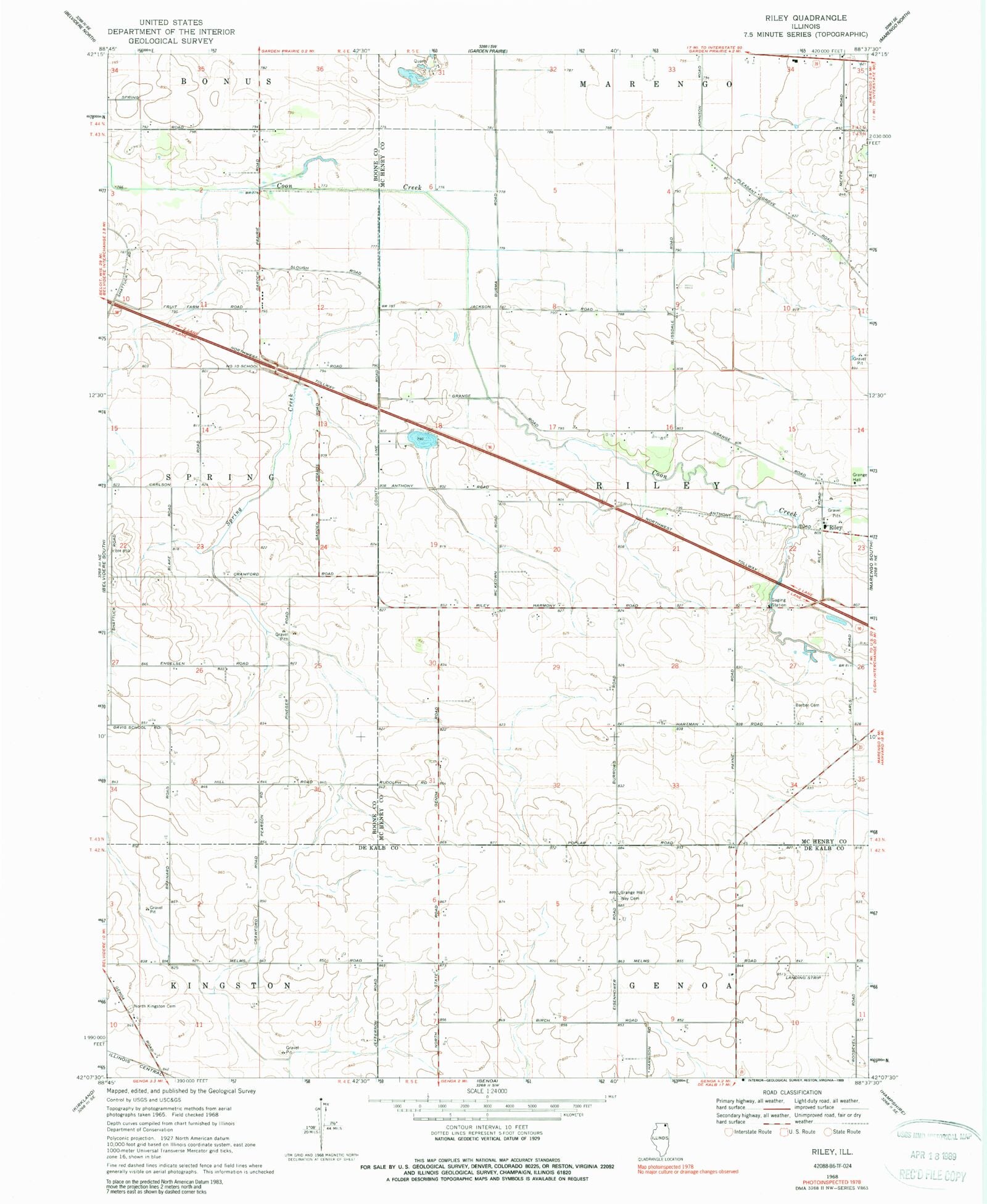 Classic USGS Riley Illinois 7.5'x7.5' Topo Map – MyTopo Map Store