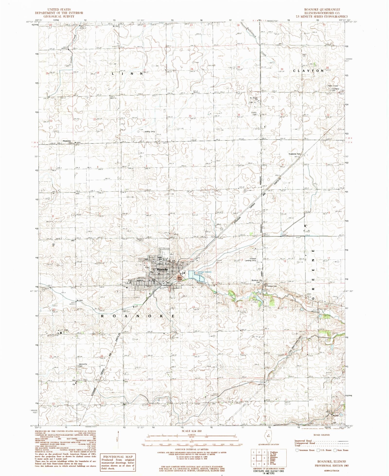 Classic USGS Roanoke Illinois 7.5'x7.5' Topo Map – MyTopo Map Store