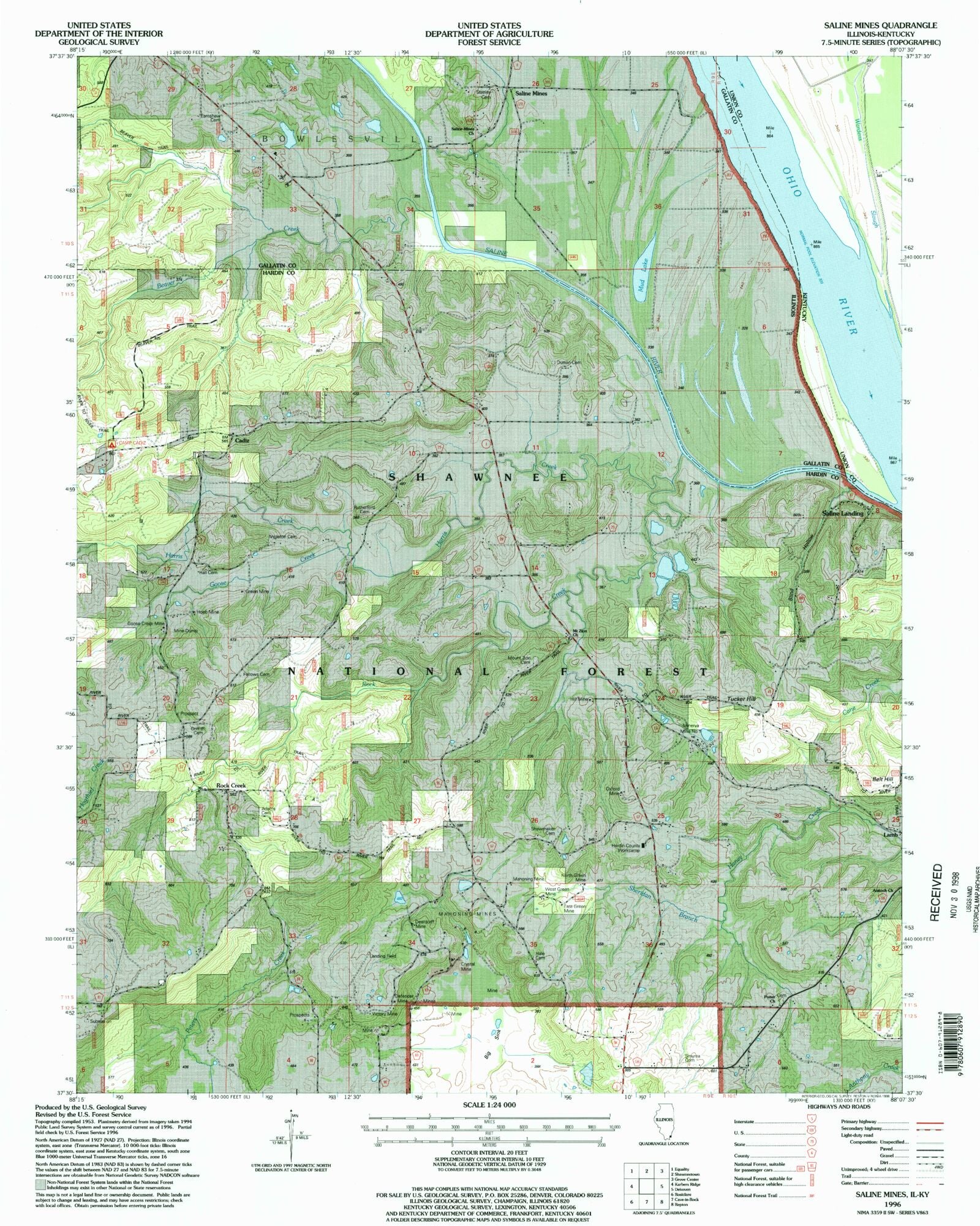 Classic USGS Saline Mines Illinois 7.5'x7.5' Topo Map – MyTopo Map Store