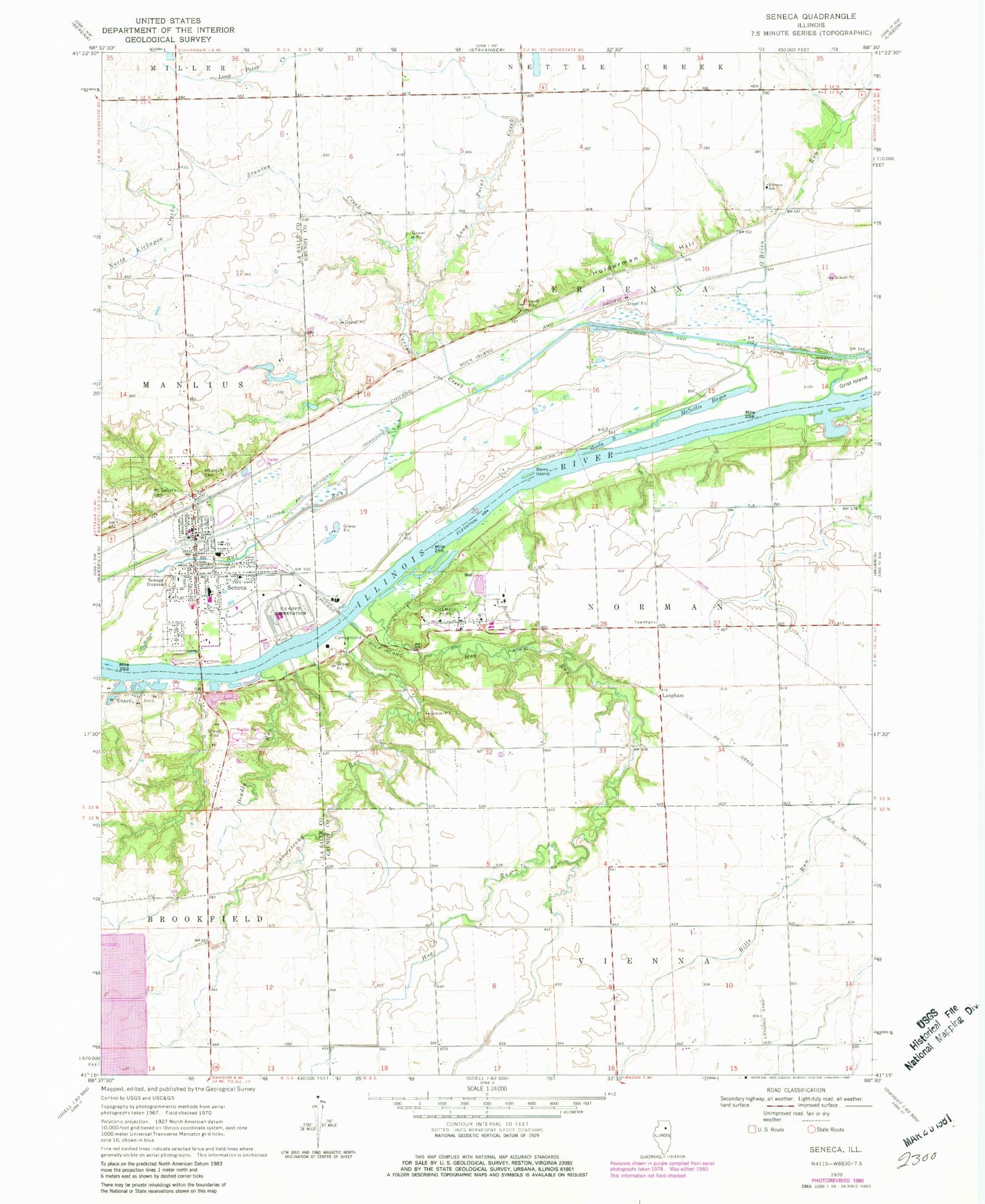 Classic USGS Seneca Illinois 7.5'x7.5' Topo Map – MyTopo Map Store
