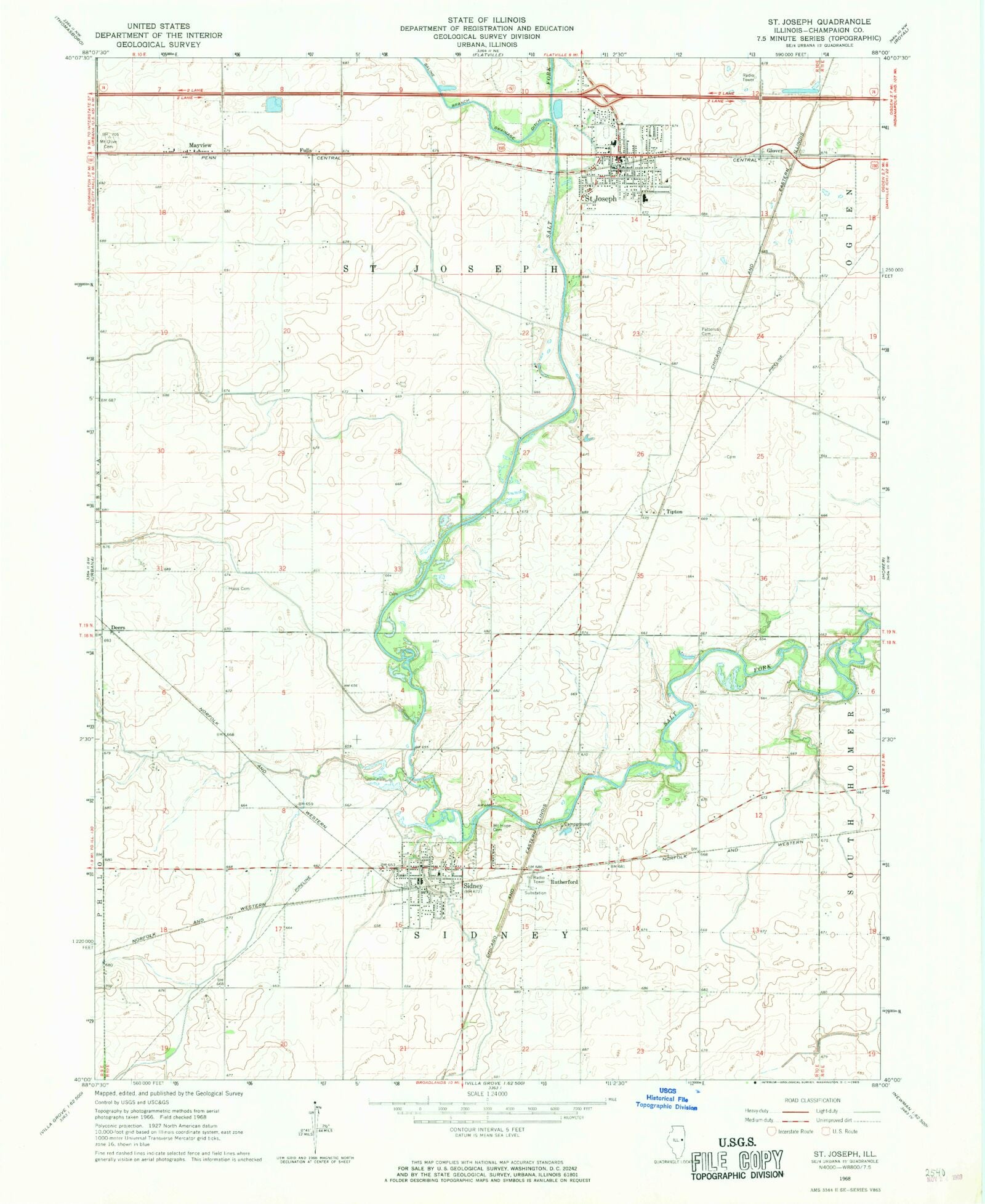 Classic USGS Saint Joseph Illinois 7.5'x7.5' Topo Map – MyTopo Map Store