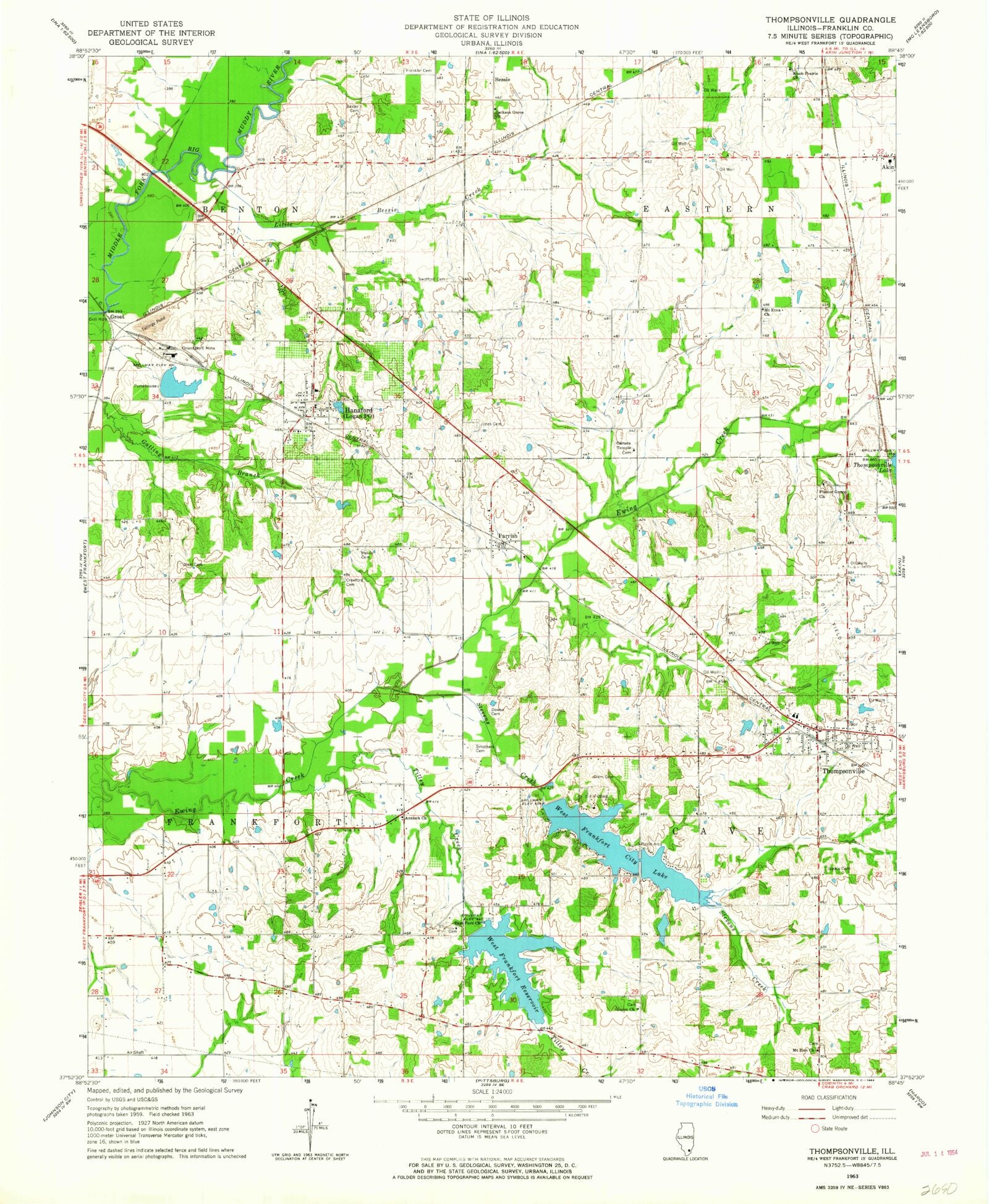 Classic USGS Thompsonville Illinois 7.5'x7.5' Topo Map – MyTopo Map Store