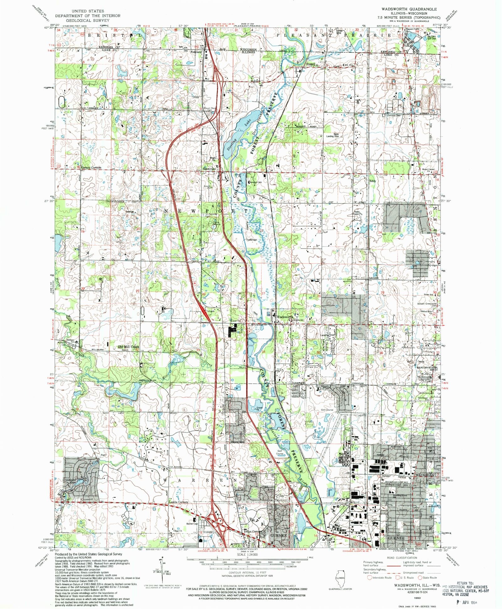 Classic USGS Wadsworth Illinois 7.5'x7.5' Topo Map – MyTopo Map Store
