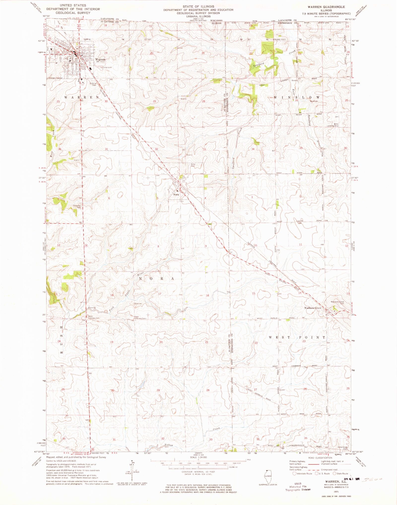 Classic USGS Warren Illinois 7.5'x7.5' Topo Map – MyTopo Map Store