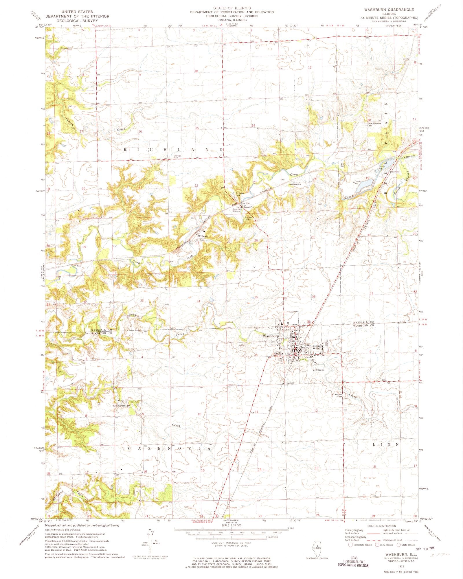 Classic USGS Washburn Illinois 7.5'x7.5' Topo Map – MyTopo Map Store