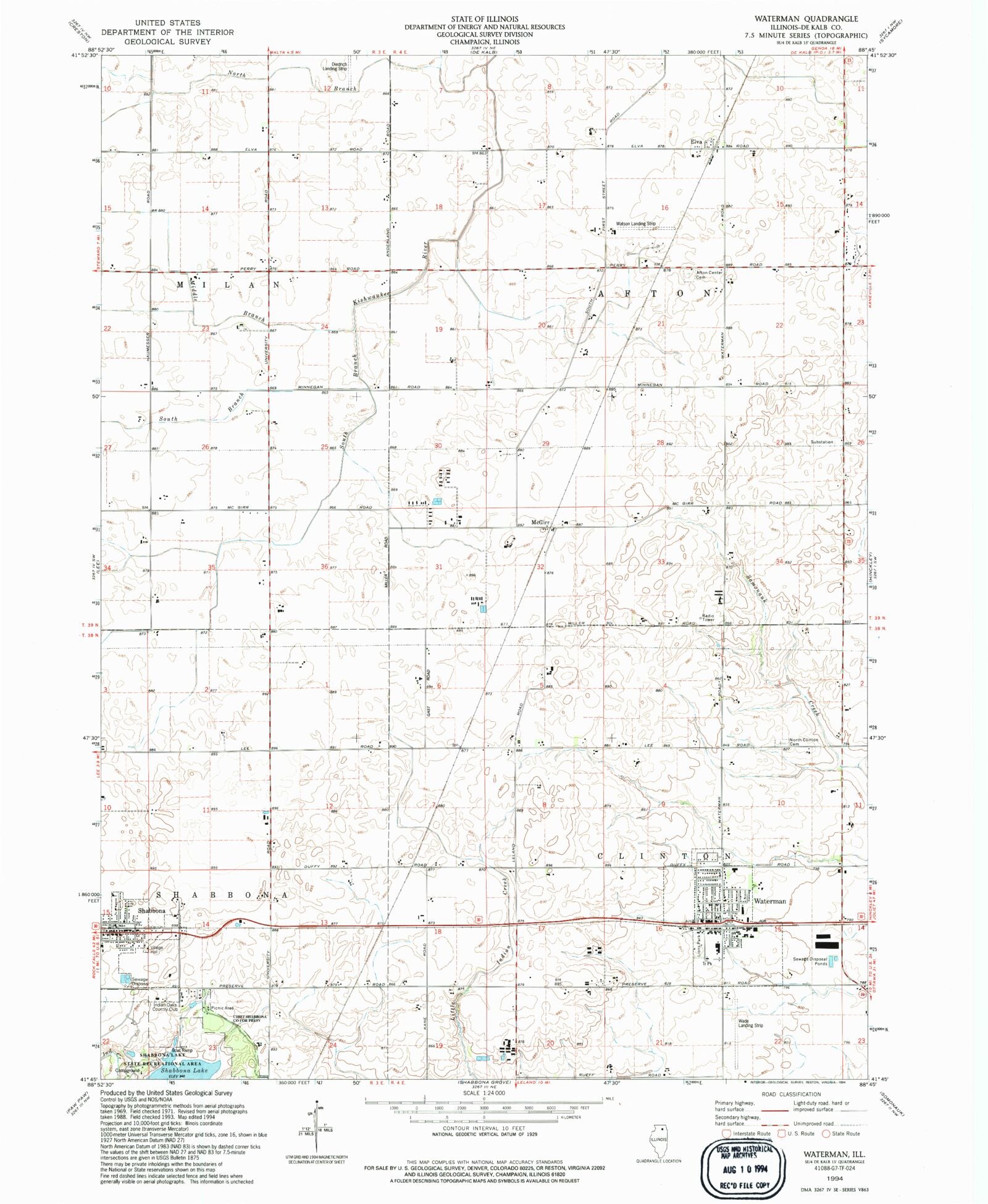 Classic USGS Waterman Illinois 7.5'x7.5' Topo Map – MyTopo Map Store