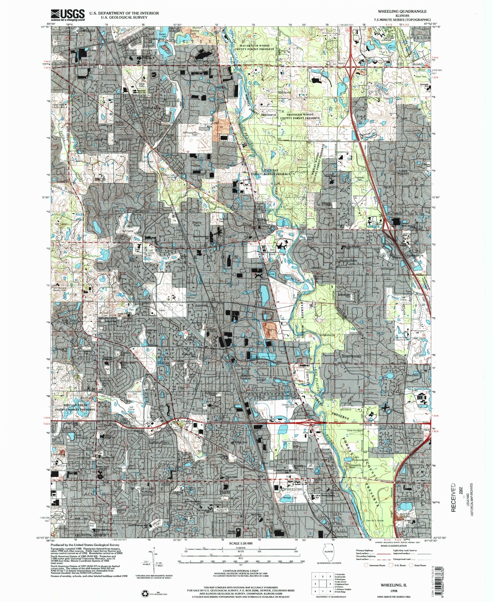 Classic USGS Wheeling Illinois 7.5'x7.5' Topo Map – MyTopo Map Store
