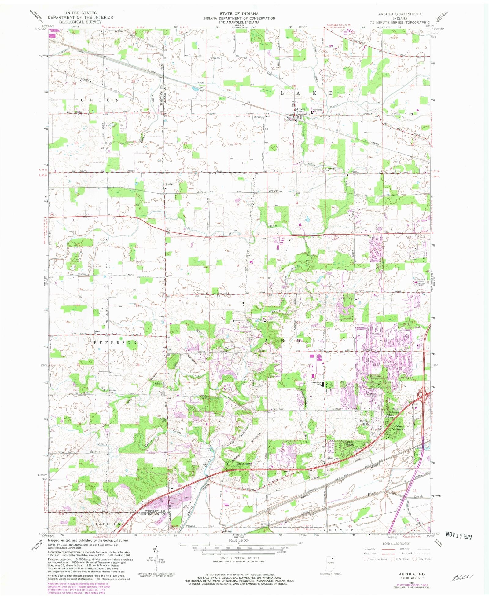 Classic USGS Arcola Indiana 7.5'x7.5' Topo Map – MyTopo Map Store