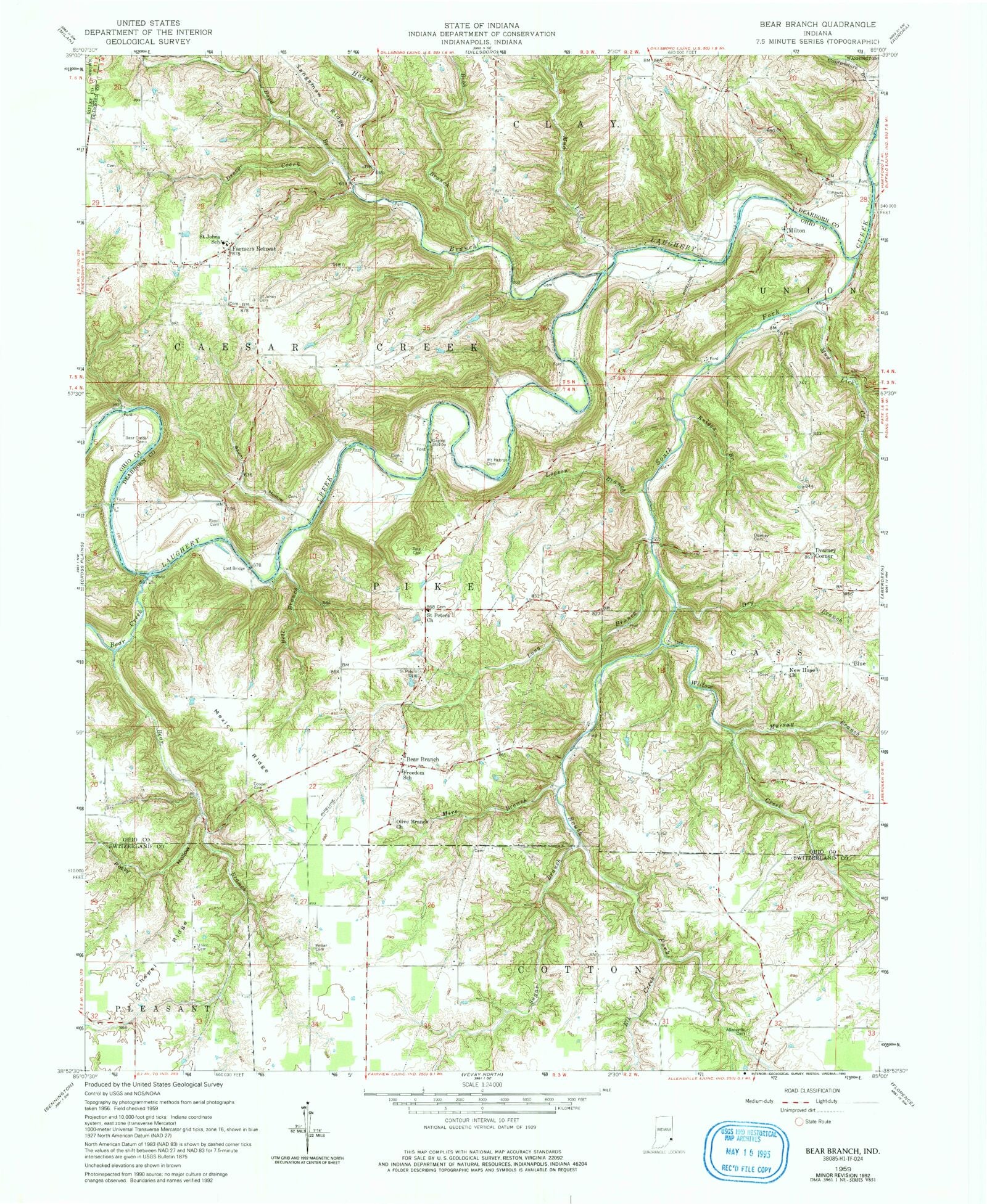 Classic USGS Bear Branch Indiana 7.5'x7.5' Topo Map – MyTopo Map Store