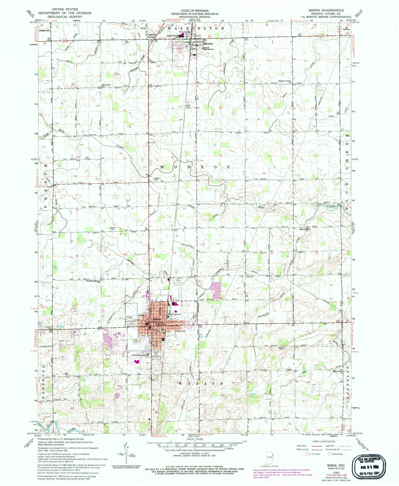 Classic USGS Berne Indiana 7.5'x7.5' Topo Map – MyTopo Map Store