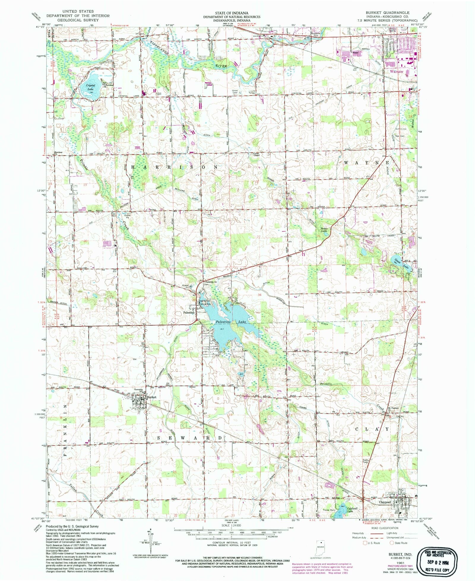 Classic USGS Burket Indiana 7.5'x7.5' Topo Map – MyTopo Map Store