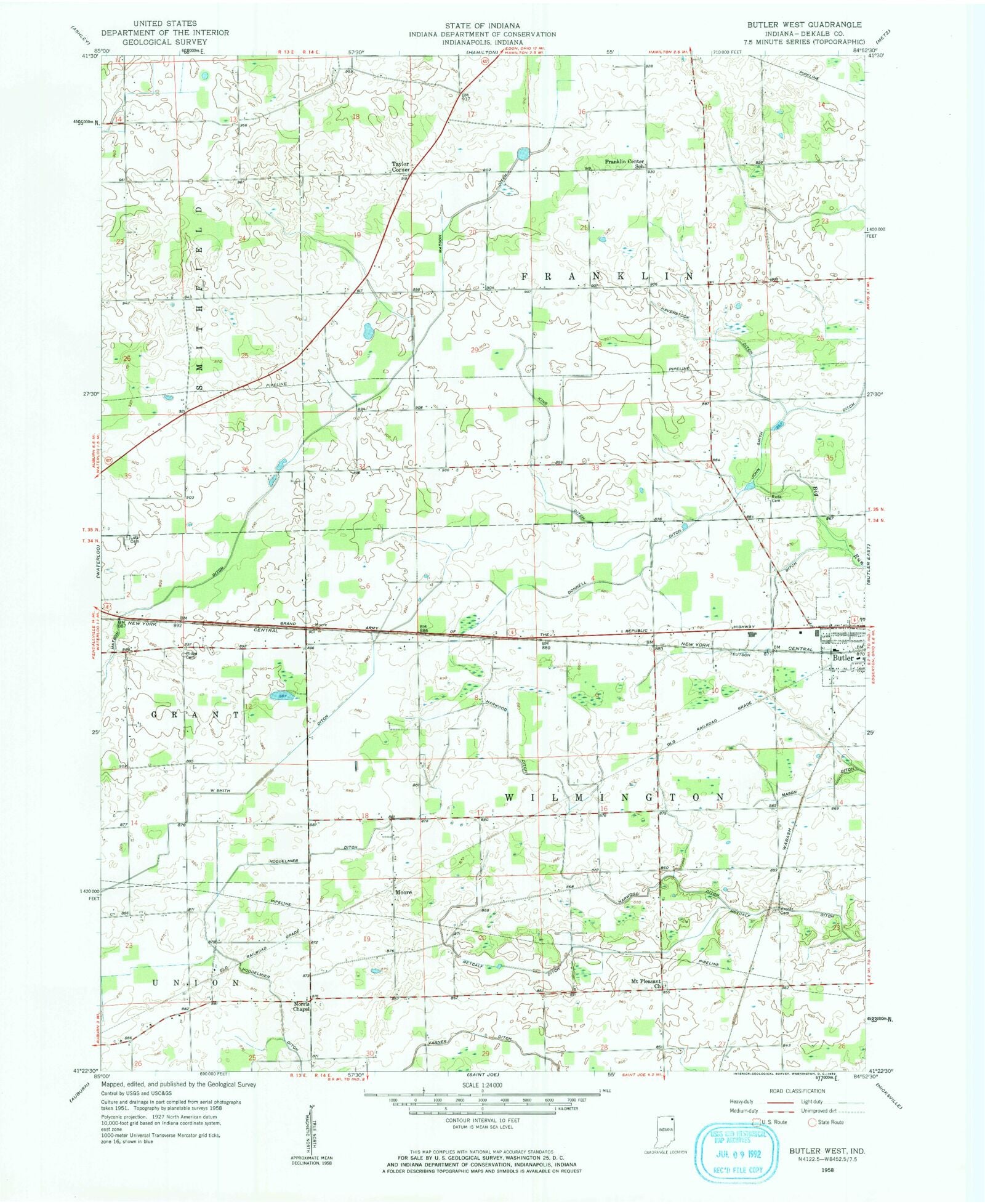 Classic USGS Butler West Indiana 7.5'x7.5' Topo Map – MyTopo Map Store