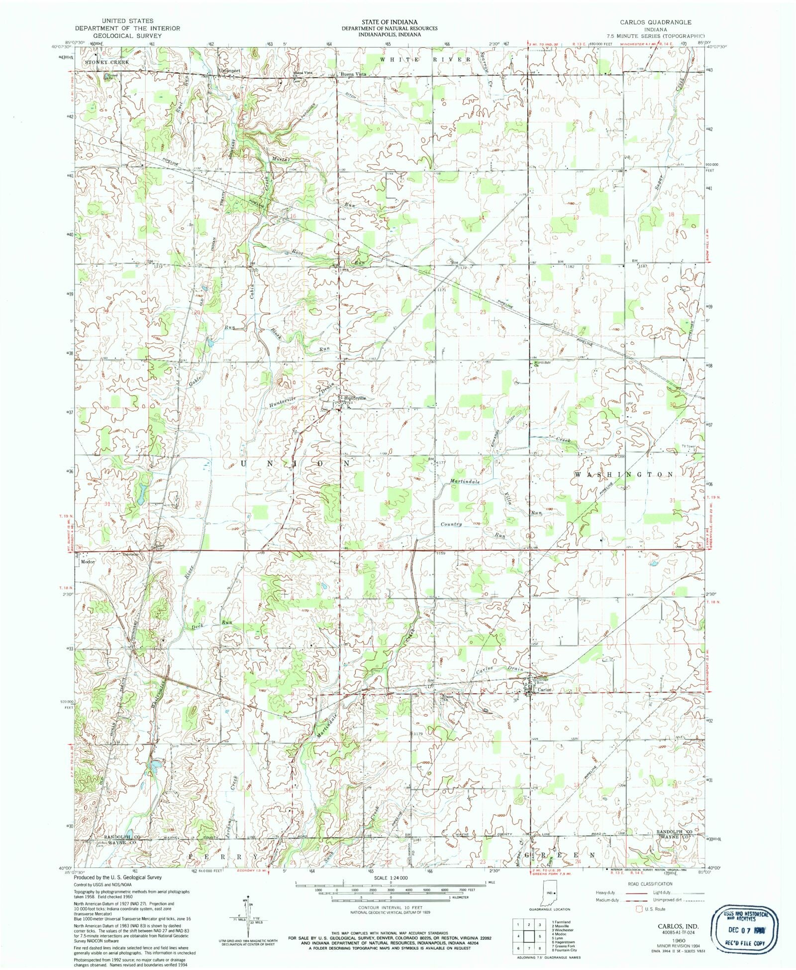 Classic USGS Carlos Indiana 7.5'x7.5' Topo Map – MyTopo Map Store