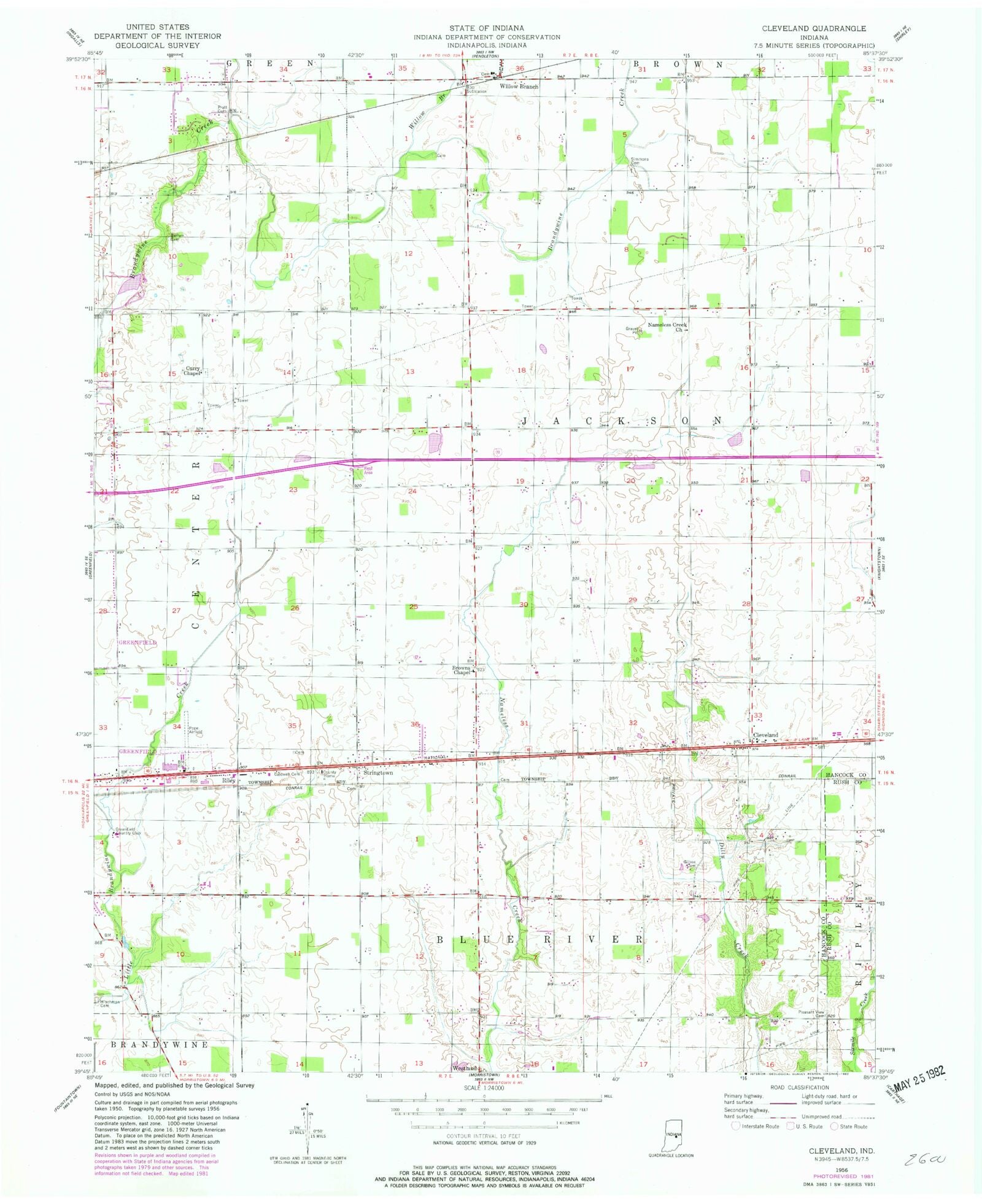 Classic USGS Cleveland Indiana 7.5'x7.5' Topo Map – MyTopo Map Store