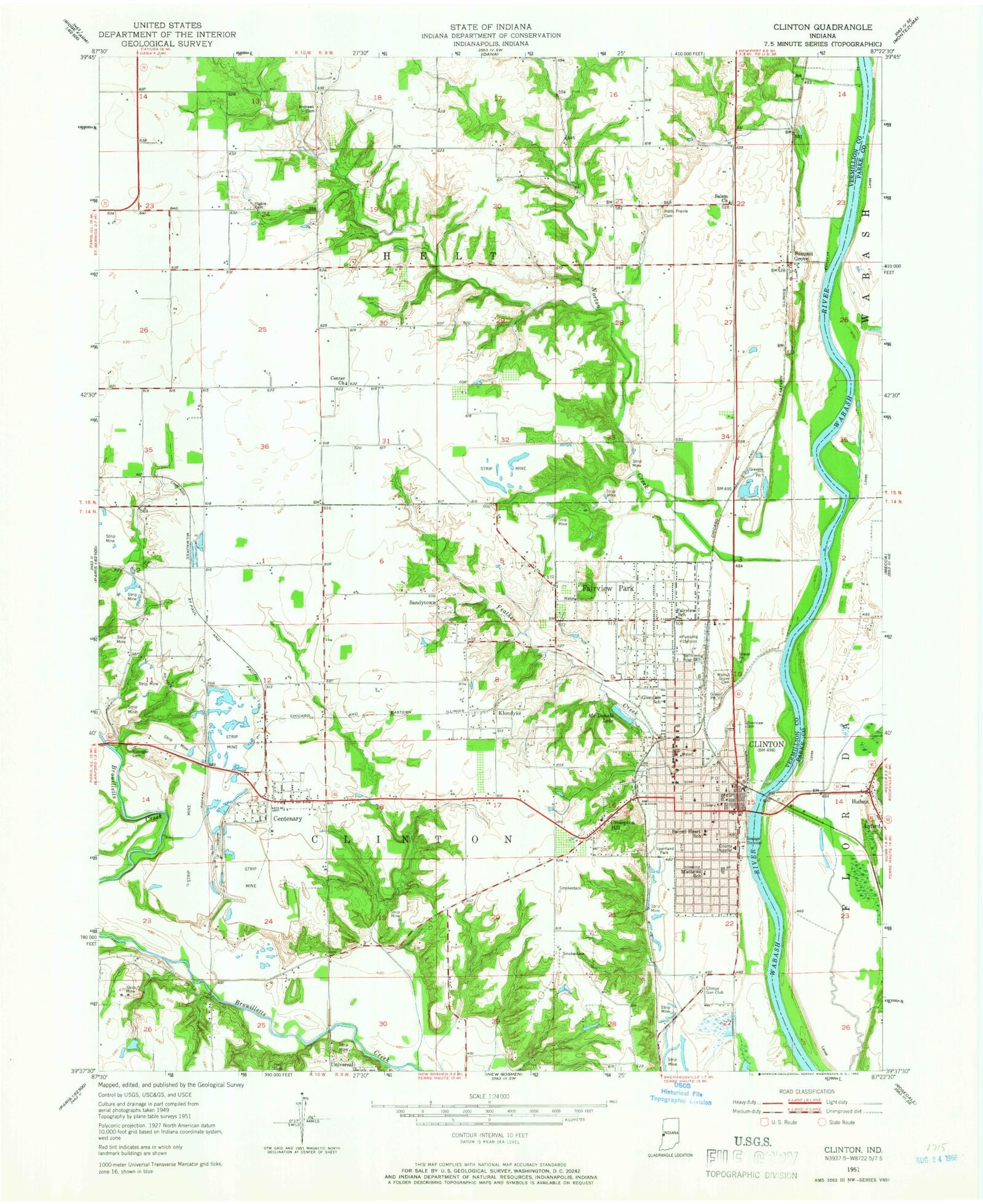 Classic USGS Clinton Indiana 7.5'x7.5' Topo Map – MyTopo Map Store