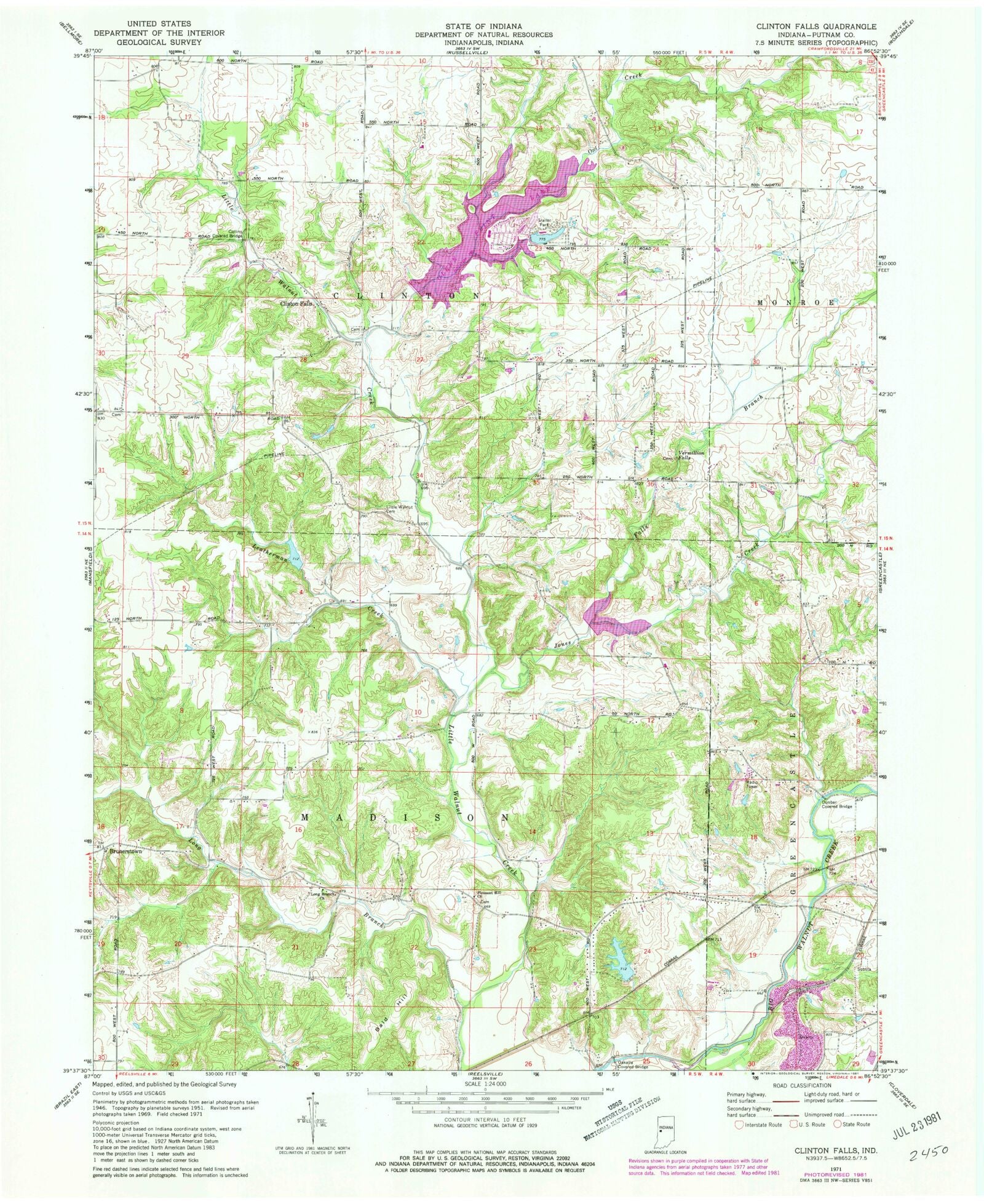 Classic USGS Clinton Falls Indiana 7.5'x7.5' Topo Map – MyTopo Map Store
