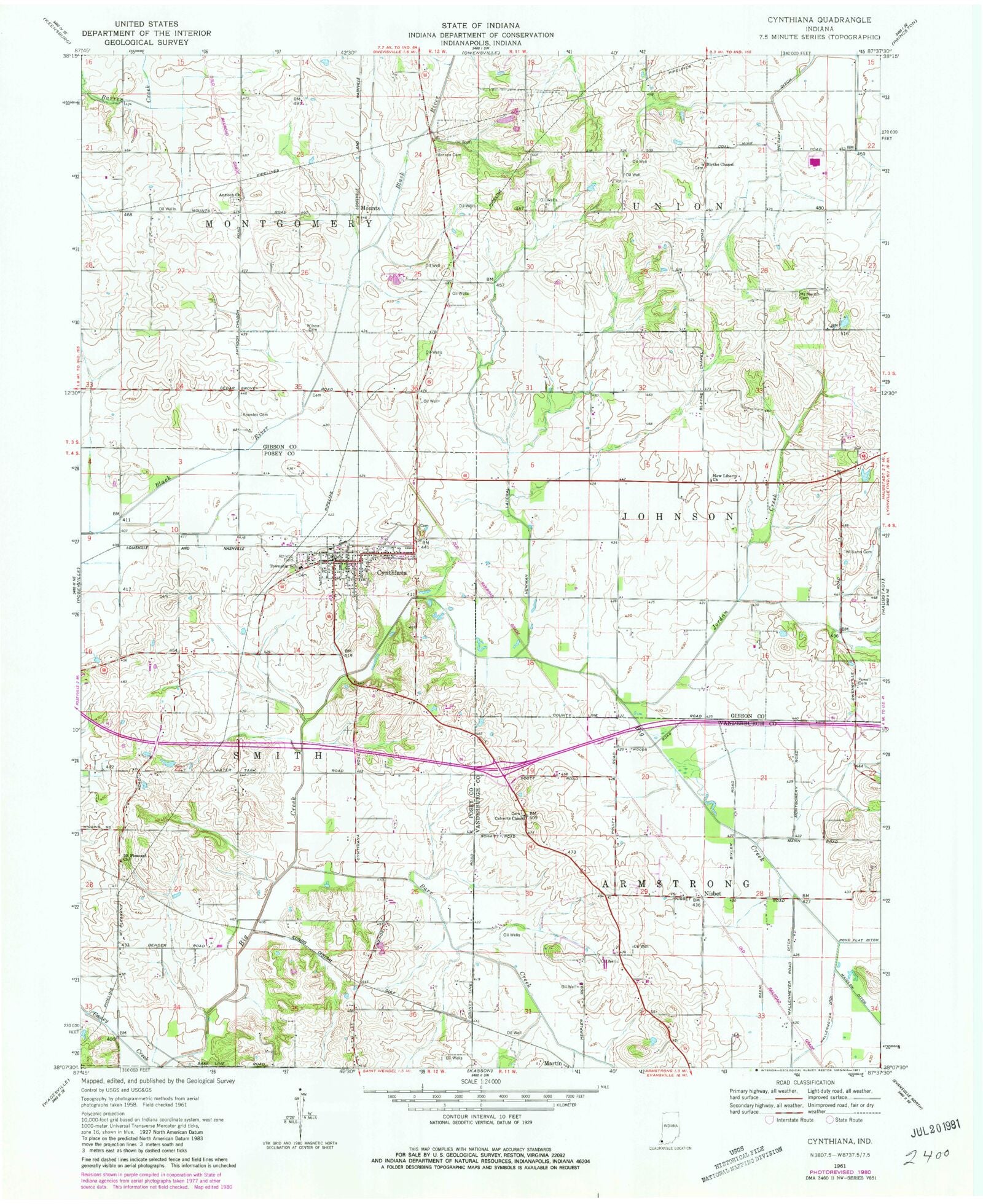 Classic USGS Cynthiana Indiana 7.5'x7.5' Topo Map – MyTopo Map Store