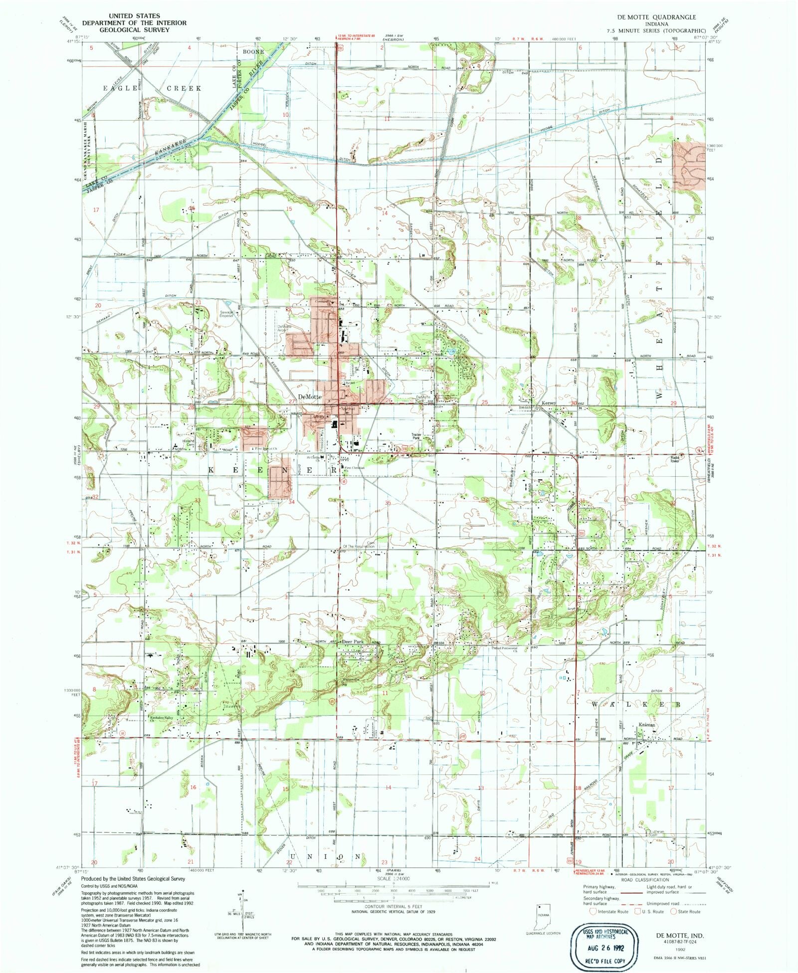 Classic USGS DeMotte Indiana 7.5'x7.5' Topo Map – MyTopo Map Store