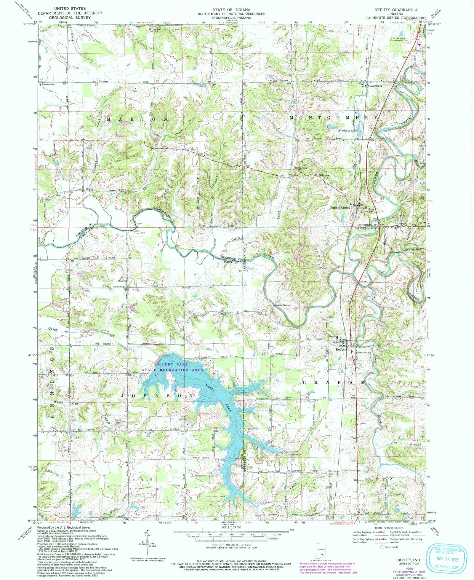 Classic USGS Deputy Indiana 7.5'x7.5' Topo Map – MyTopo Map Store