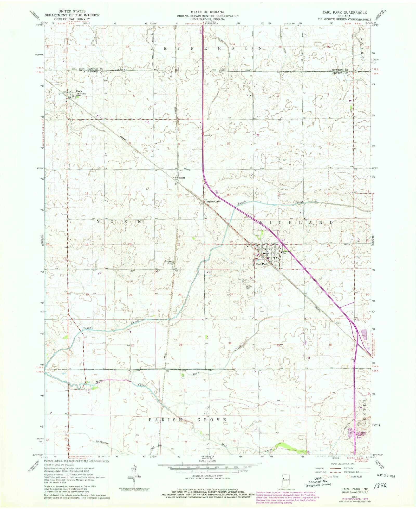 Classic USGS Earl Park Indiana 7.5'x7.5' Topo Map – MyTopo Map Store
