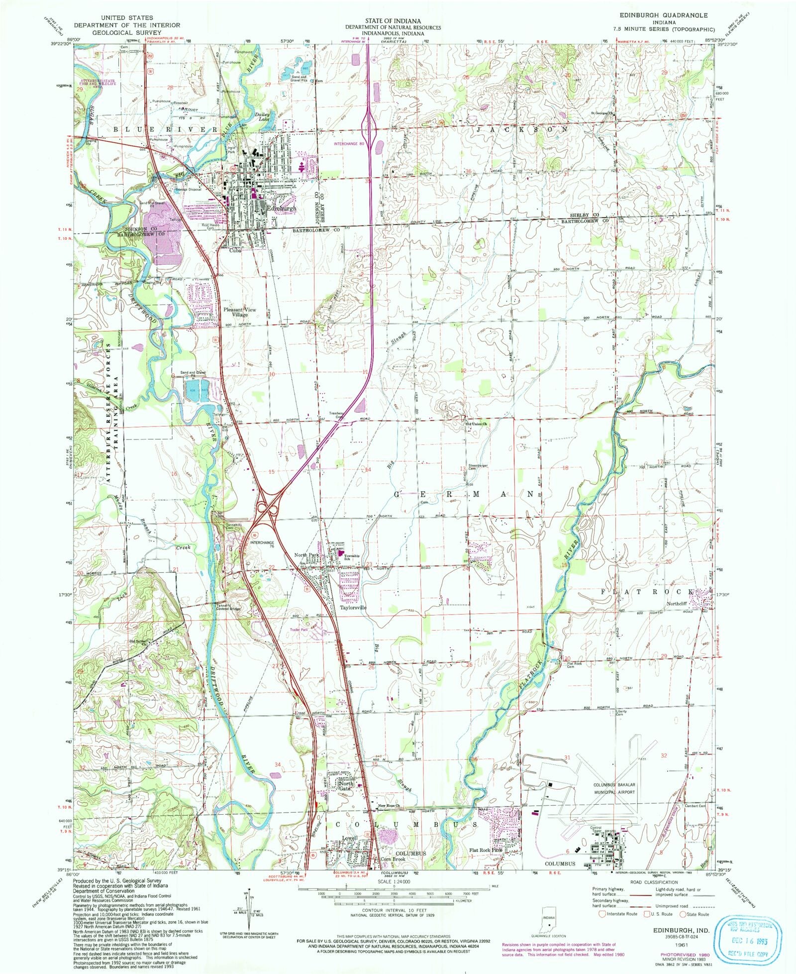 Classic USGS Edinburgh Indiana 7.5'x7.5' Topo Map – MyTopo Map Store