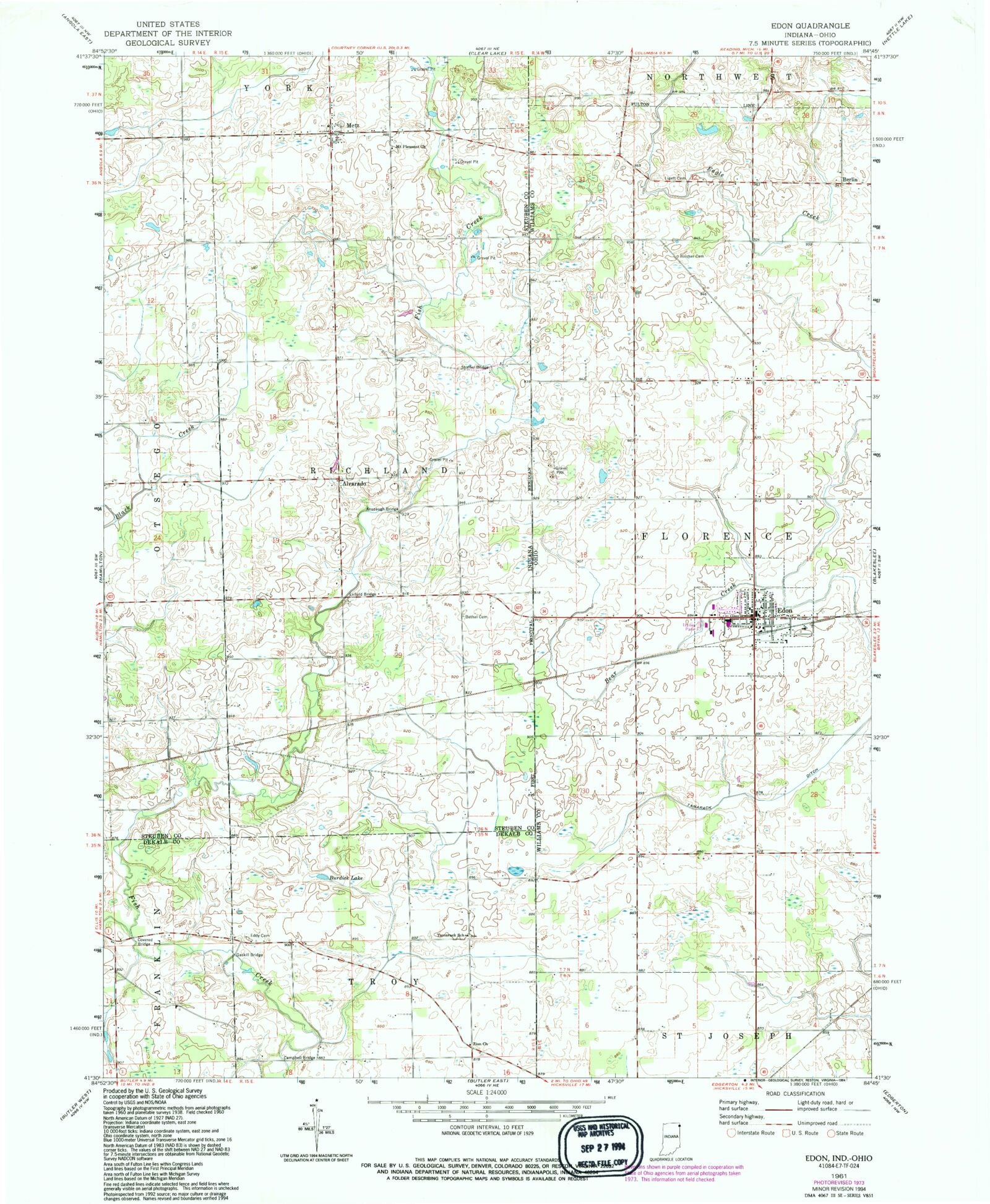 Classic USGS Edon Ohio 7.5'x7.5' Topo Map – MyTopo Map Store