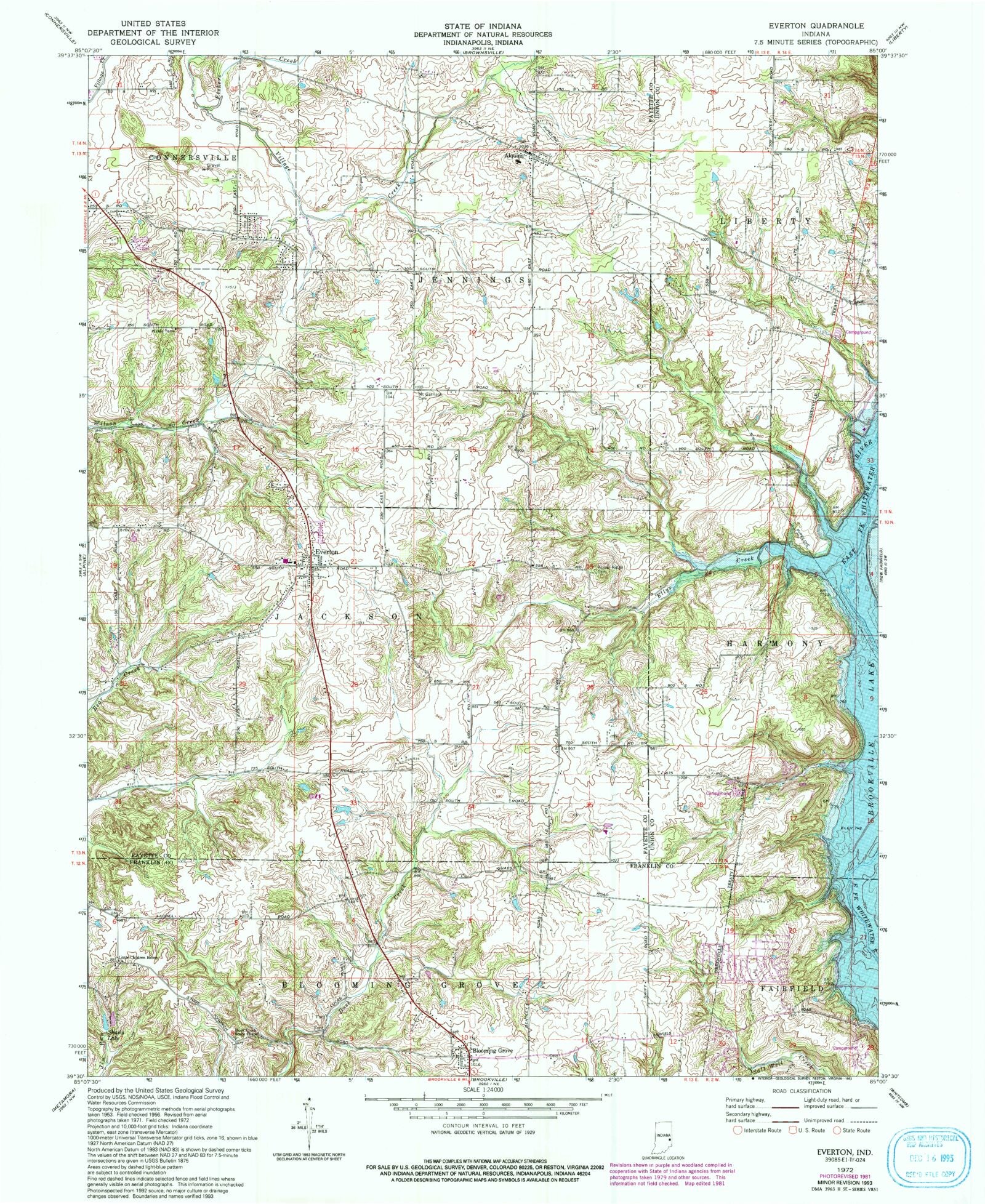 Classic USGS Everton Indiana 7.5'x7.5' Topo Map – MyTopo Map Store