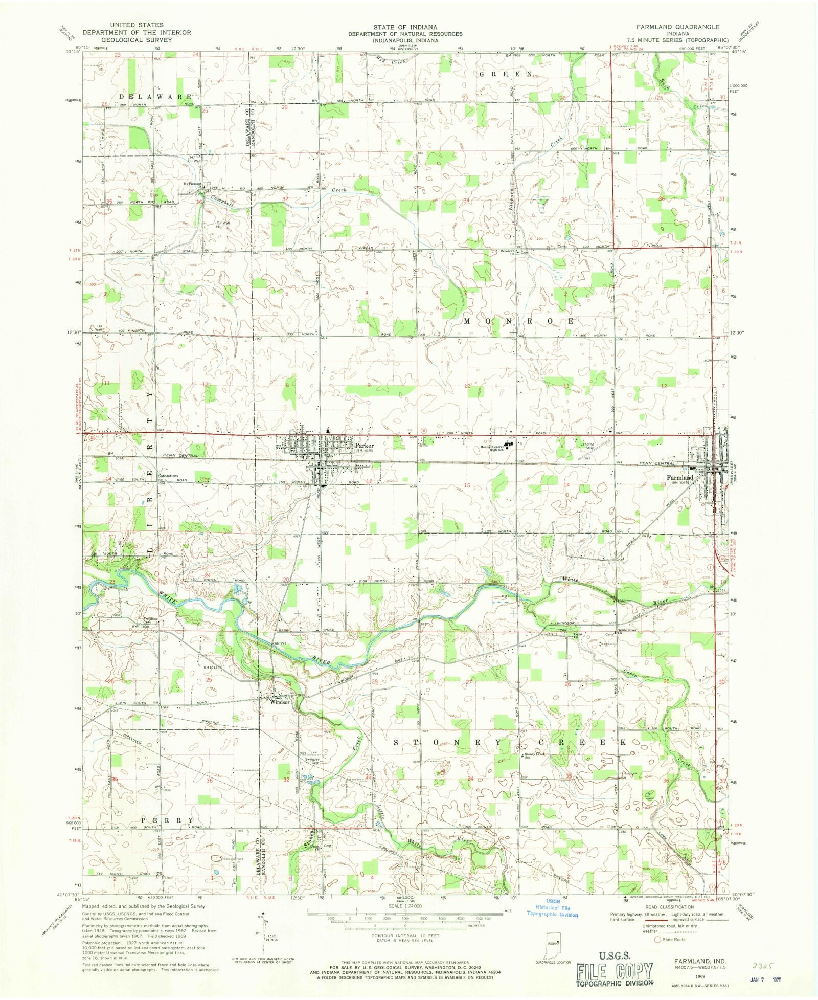 Classic USGS Farmland Indiana 7.5'x7.5' Topo Map – MyTopo Map Store