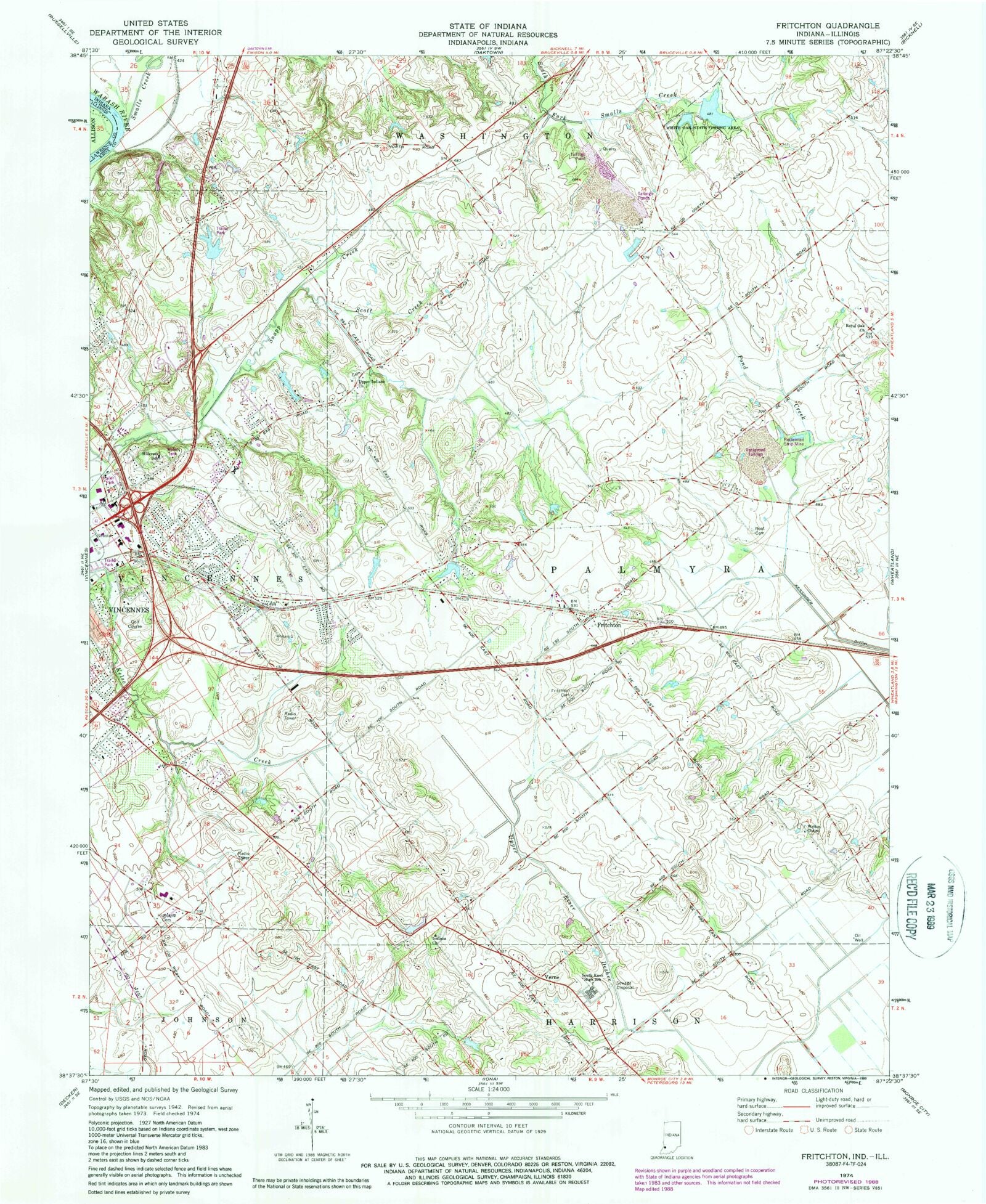 Classic USGS Fritchton Indiana 7.5'x7.5' Topo Map – MyTopo Map Store