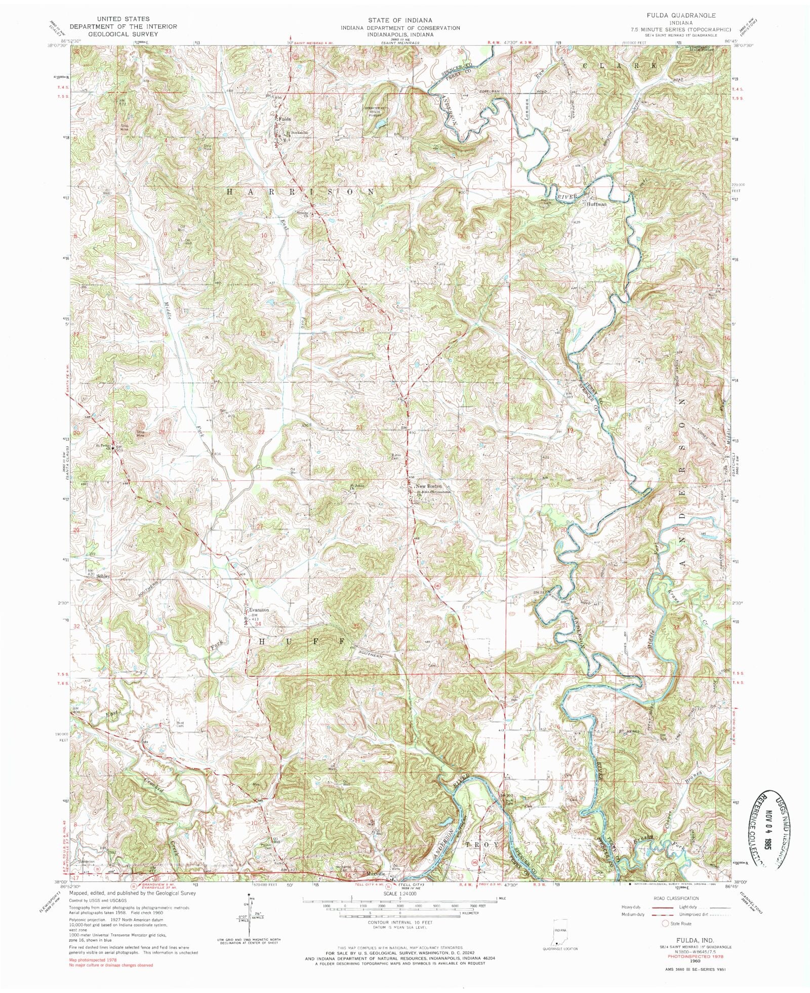 Classic USGS Fulda Indiana 7.5'x7.5' Topo Map – MyTopo Map Store