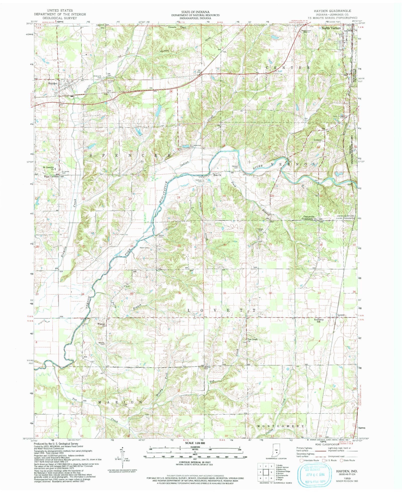 Classic USGS Hayden Indiana 7.5'x7.5' Topo Map – MyTopo Map Store