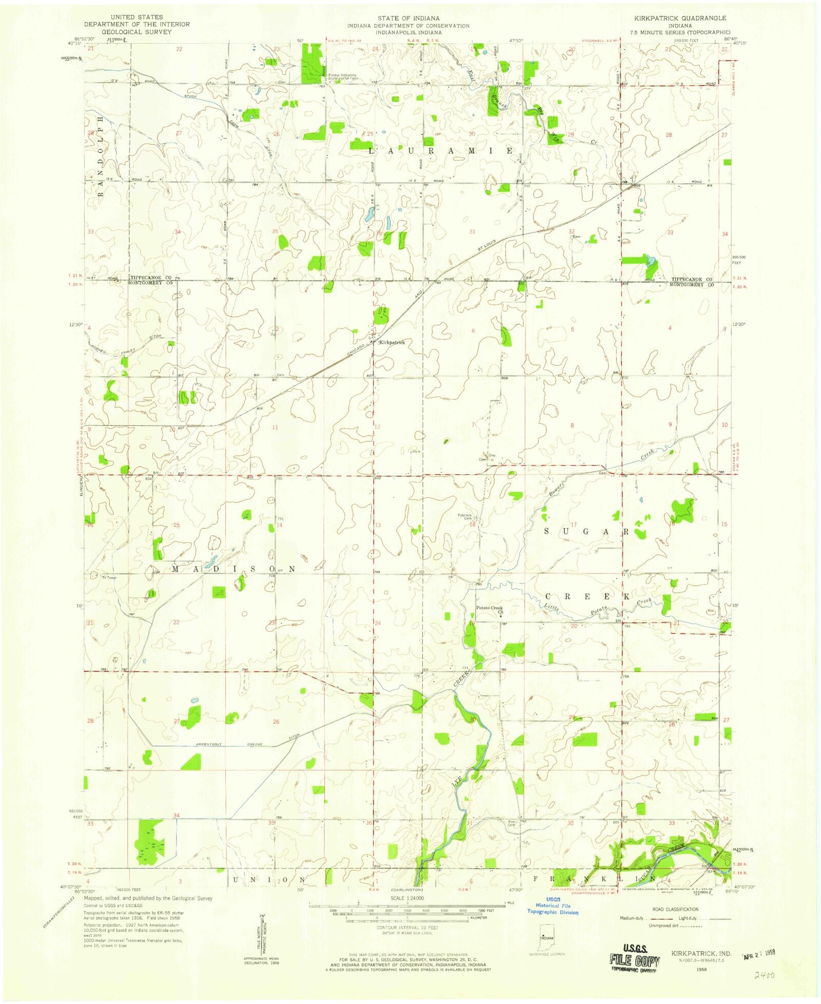 Classic USGS Kirkpatrick Indiana 7.5'x7.5' Topo Map – MyTopo Map Store