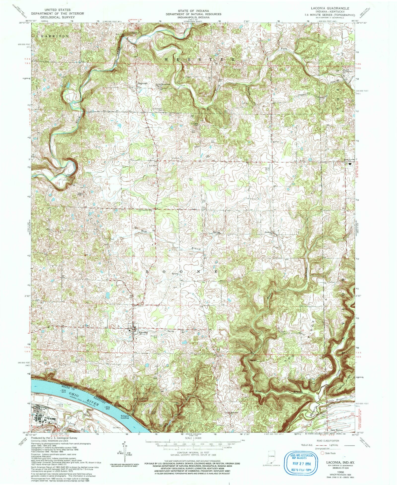 Classic USGS Laconia Indiana 7.5'x7.5' Topo Map – MyTopo Map Store