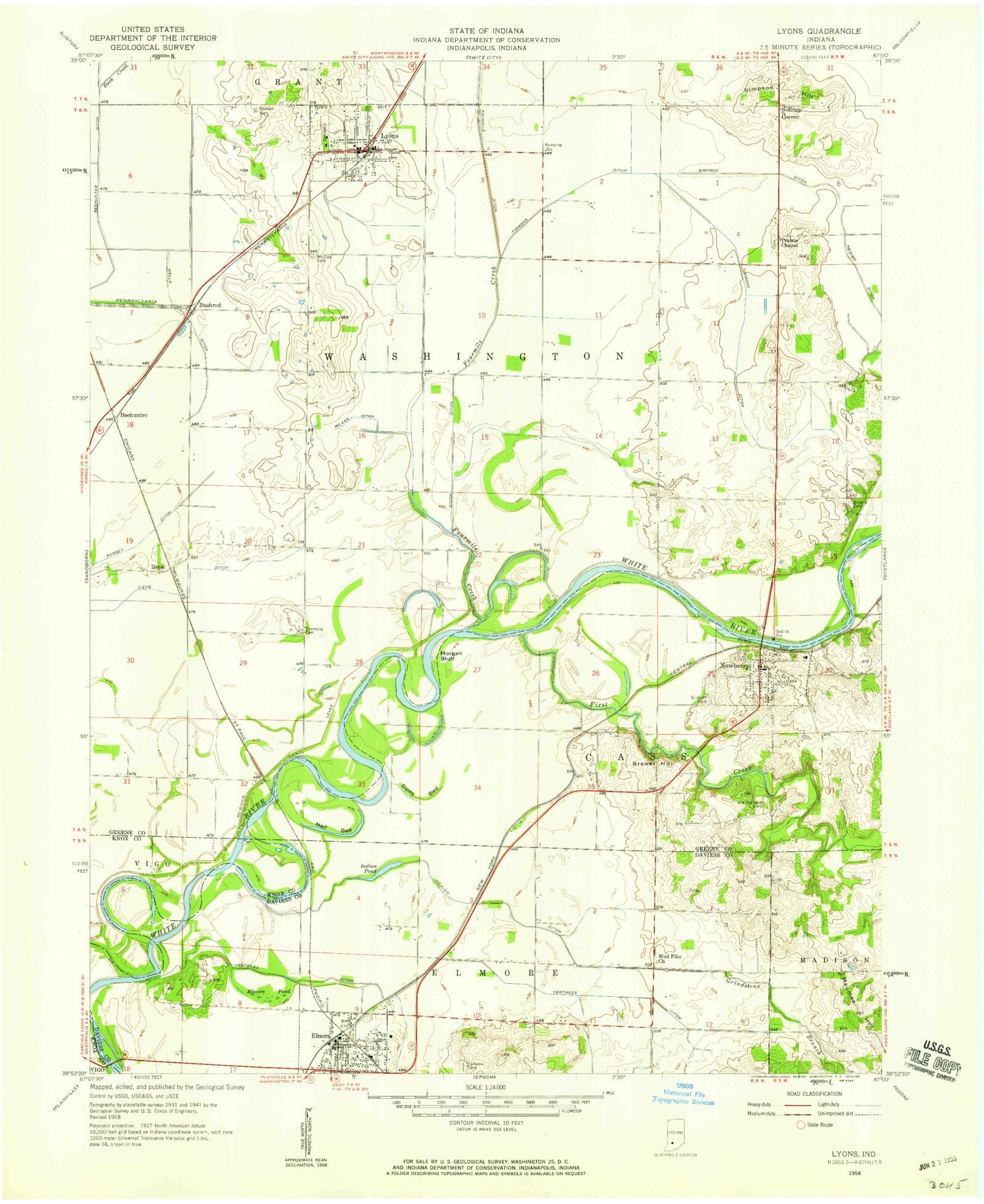 Classic USGS Lyons Indiana 7.5'x7.5' Topo Map – MyTopo Map Store