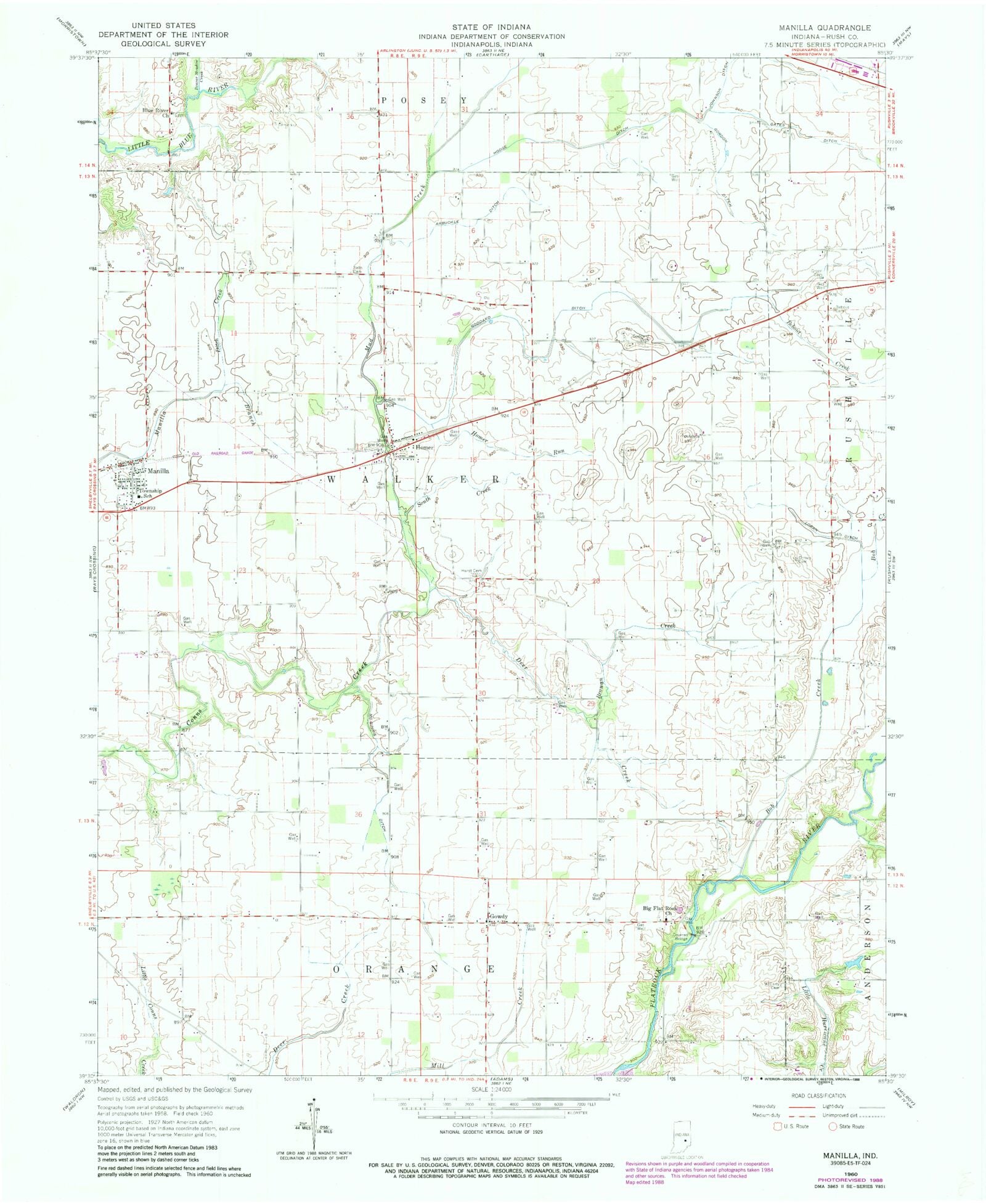 Classic USGS Manilla Indiana 7.5'x7.5' Topo Map – MyTopo Map Store