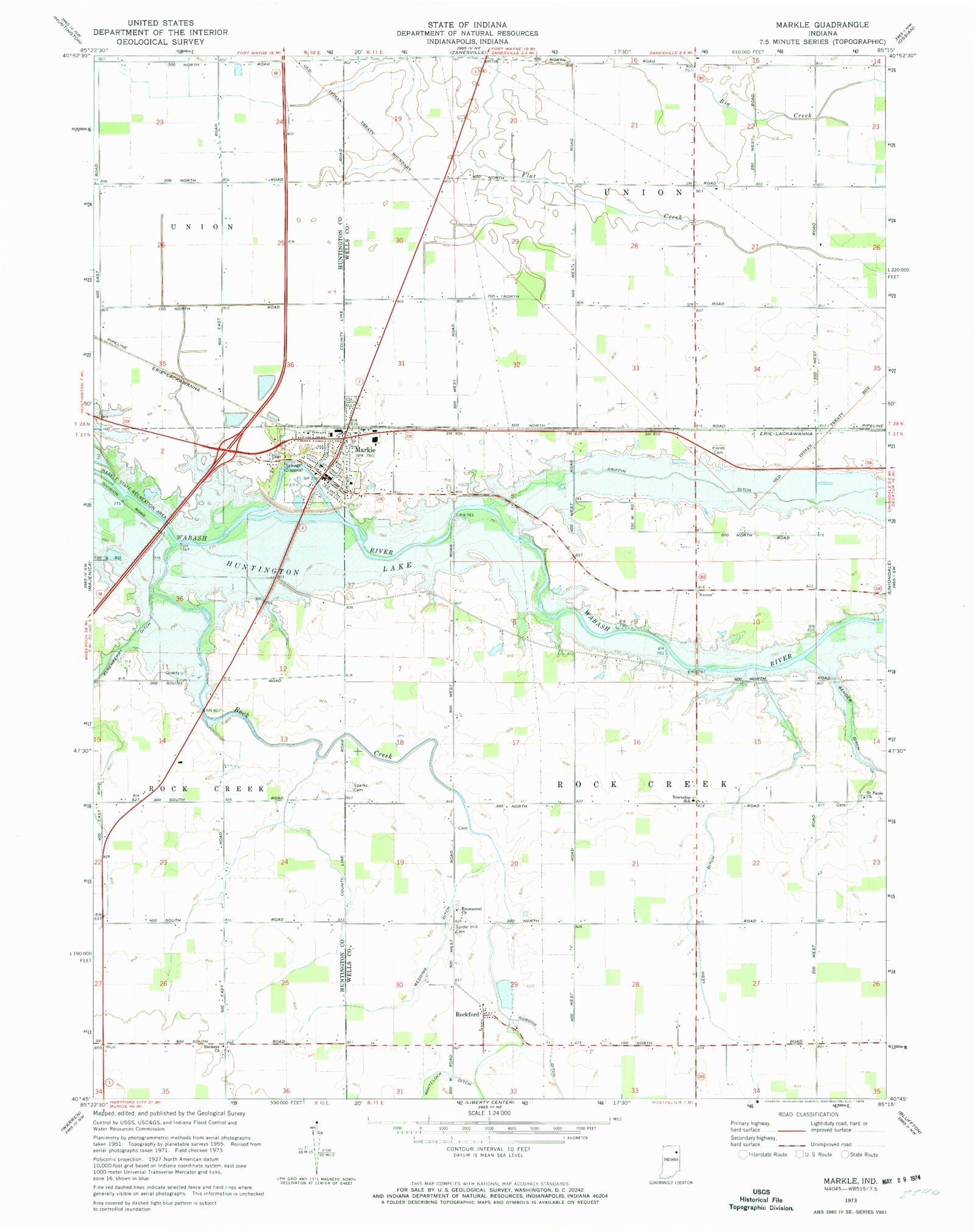 Classic USGS Markle Indiana 7.5'x7.5' Topo Map – MyTopo Map Store