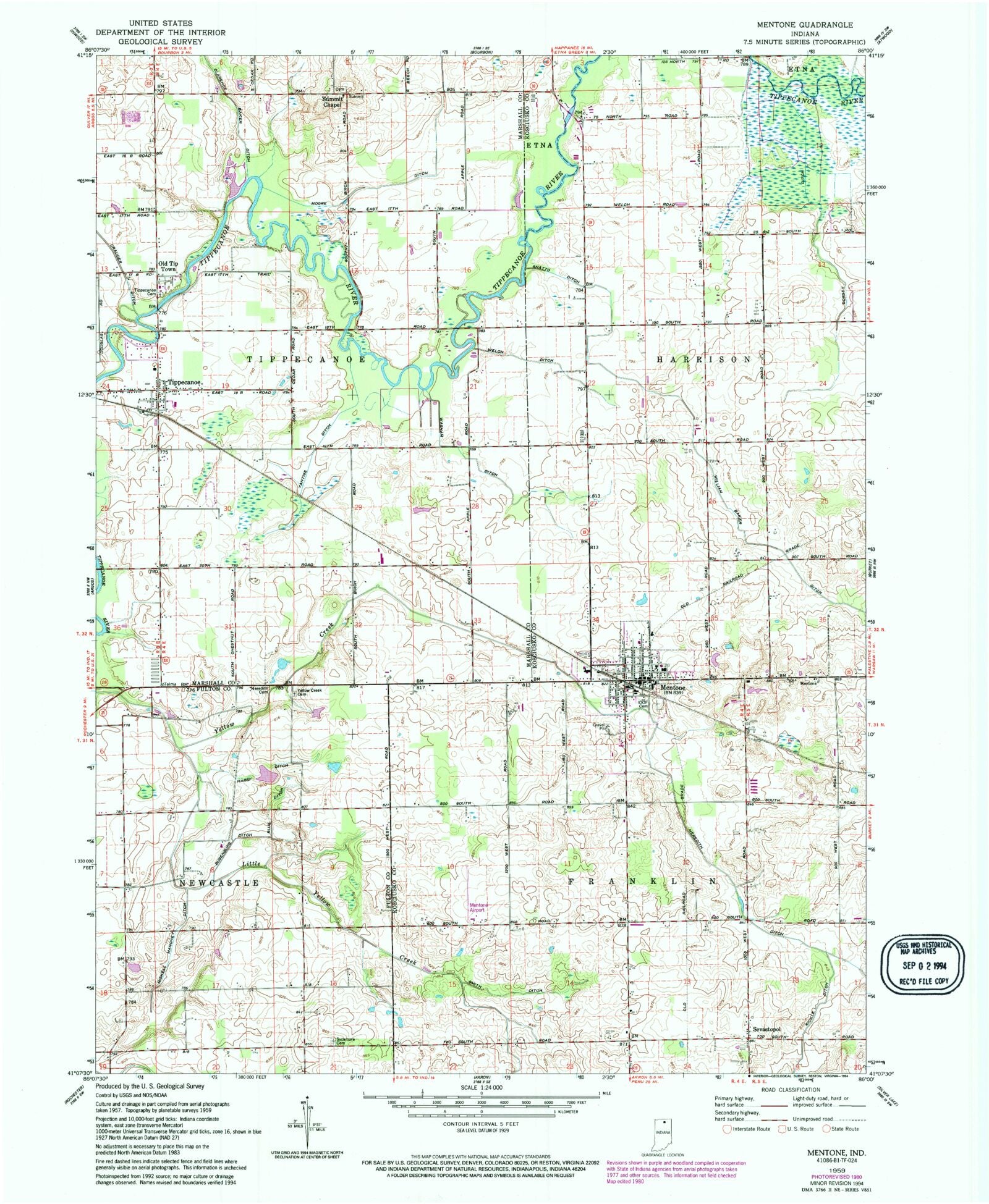 Classic USGS Mentone Indiana 7.5'x7.5' Topo Map – MyTopo Map Store