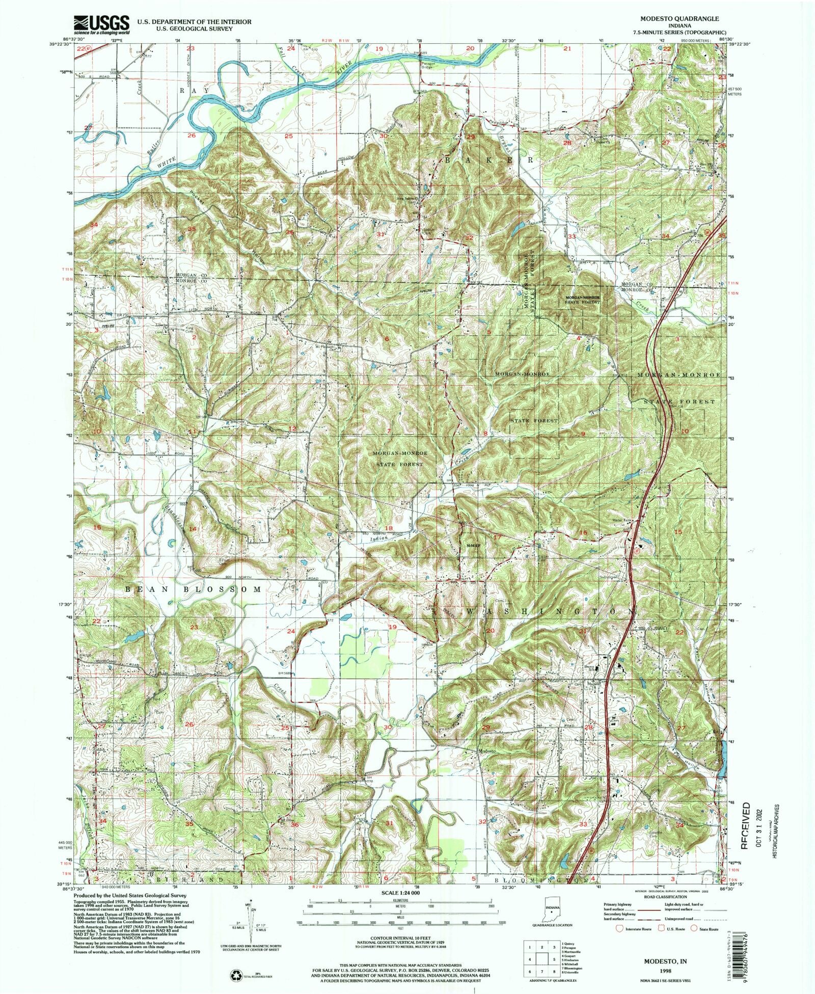 Classic USGS Modesto Indiana 7.5'x7.5' Topo Map – MyTopo Map Store