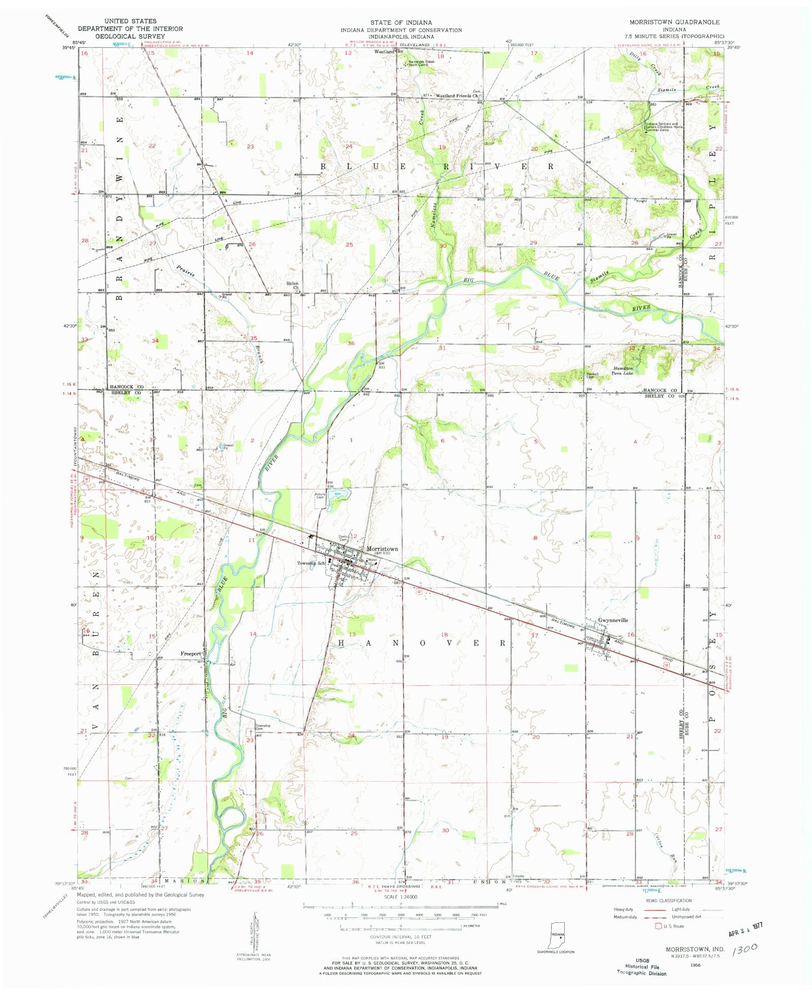 Classic USGS Morristown Indiana 7.5'x7.5' Topo Map – MyTopo Map Store