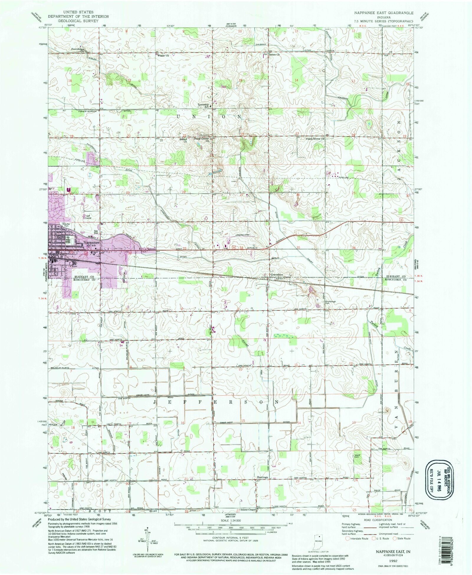 Classic USGS Nappanee East Indiana 7.5'x7.5' Topo Map – MyTopo Map Store